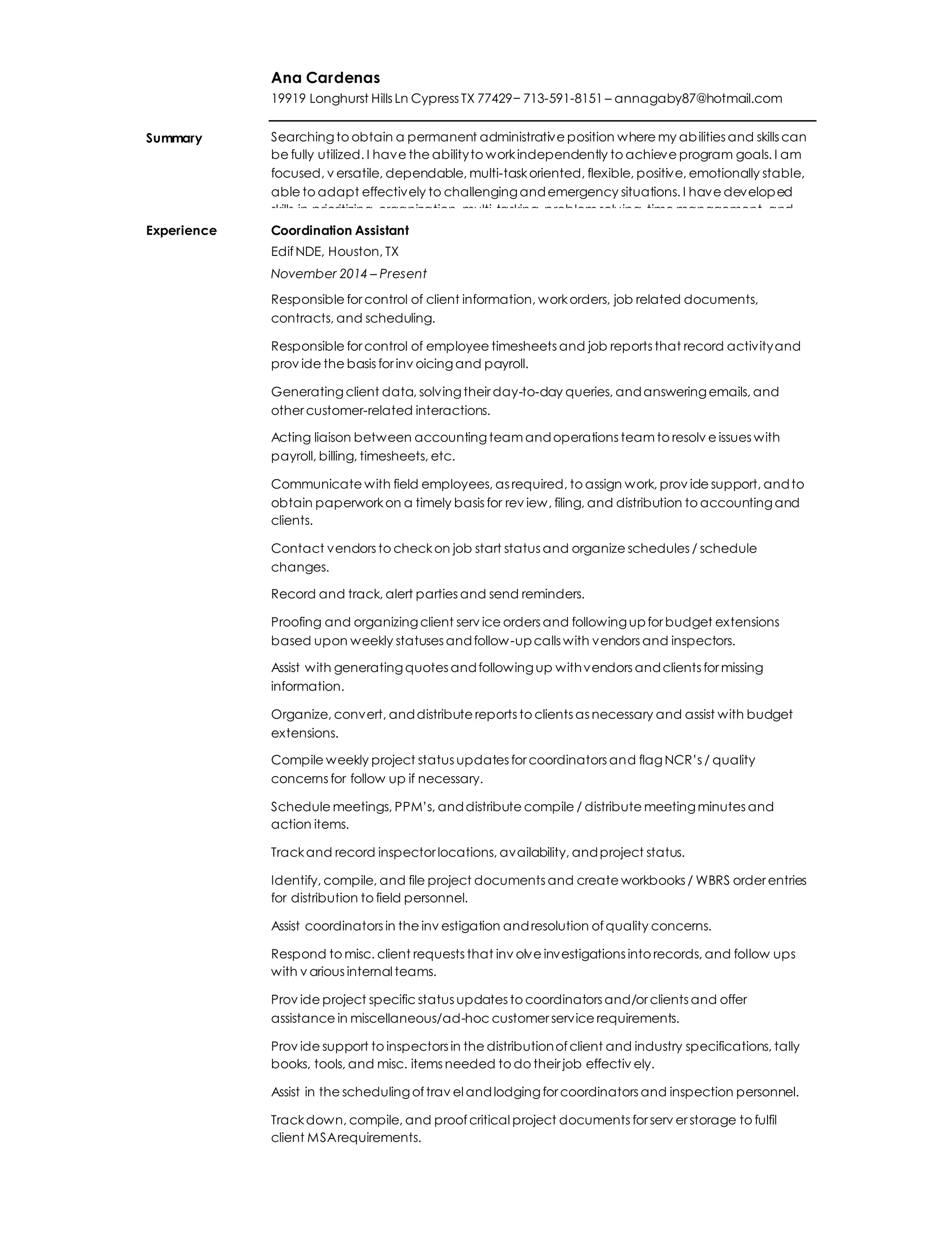 Resume - Ana Cardenas Revised | PDF