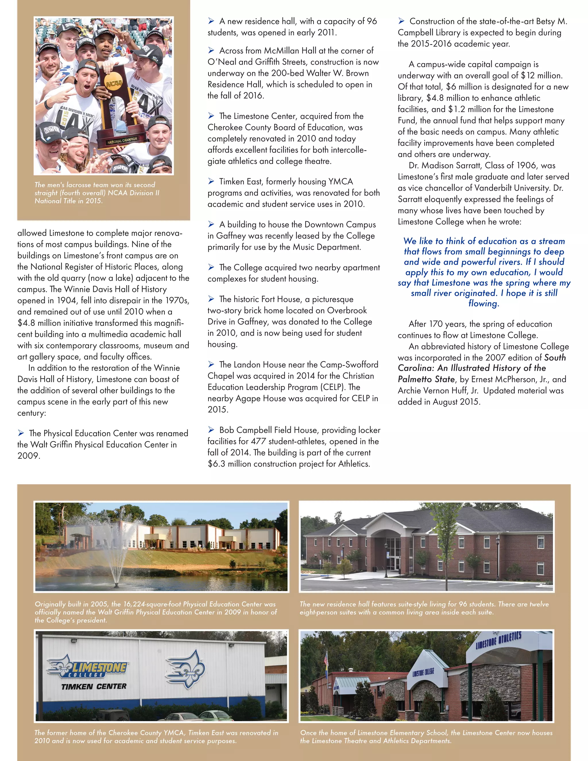 Limestone College History (2015) | PDF