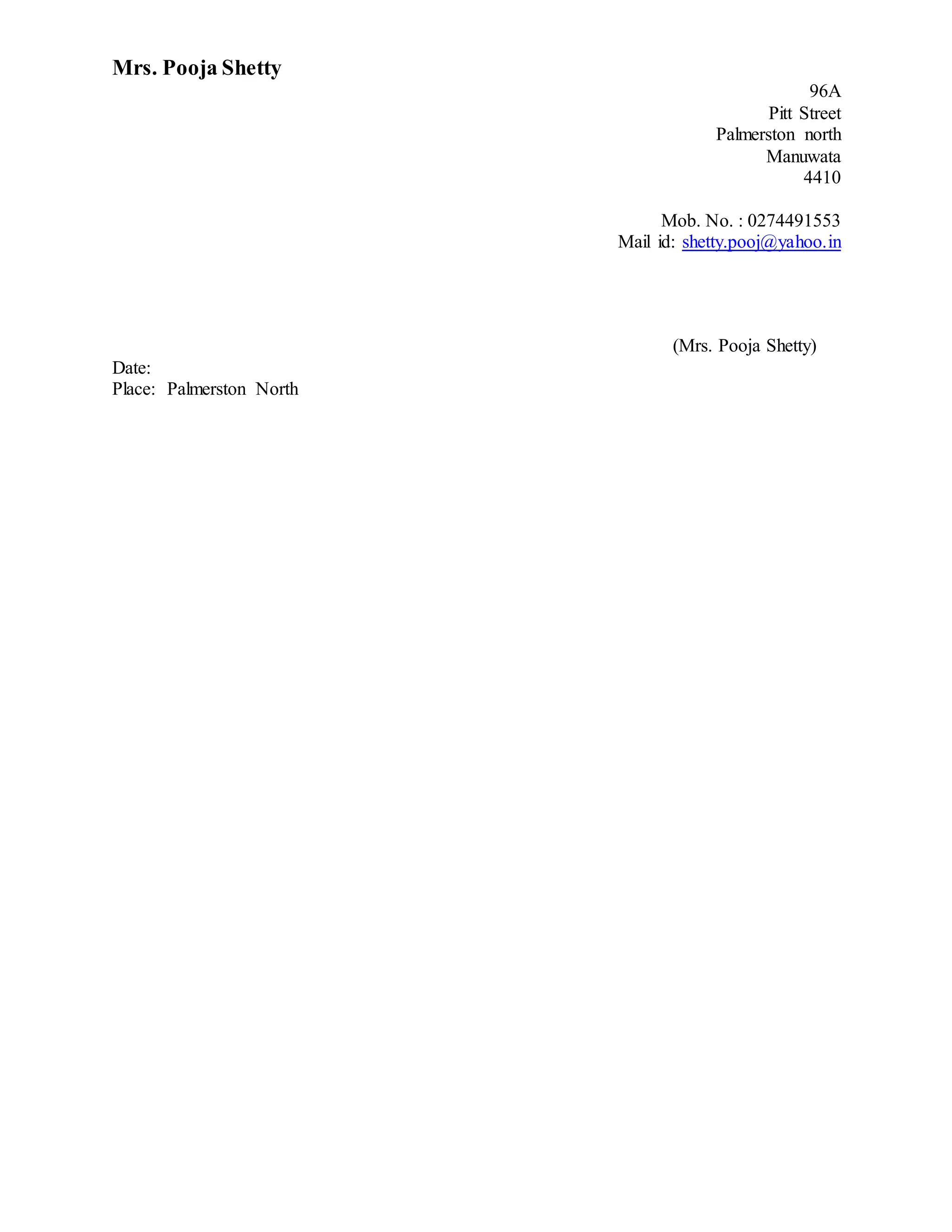 Pooja Shetty CV 2016 | DOCX