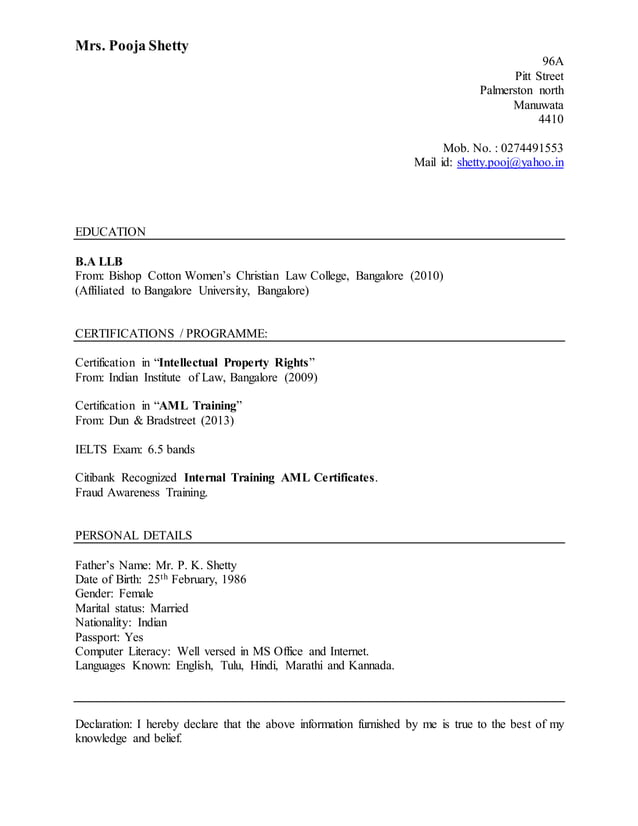 Pooja Shetty CV 2016 | DOCX