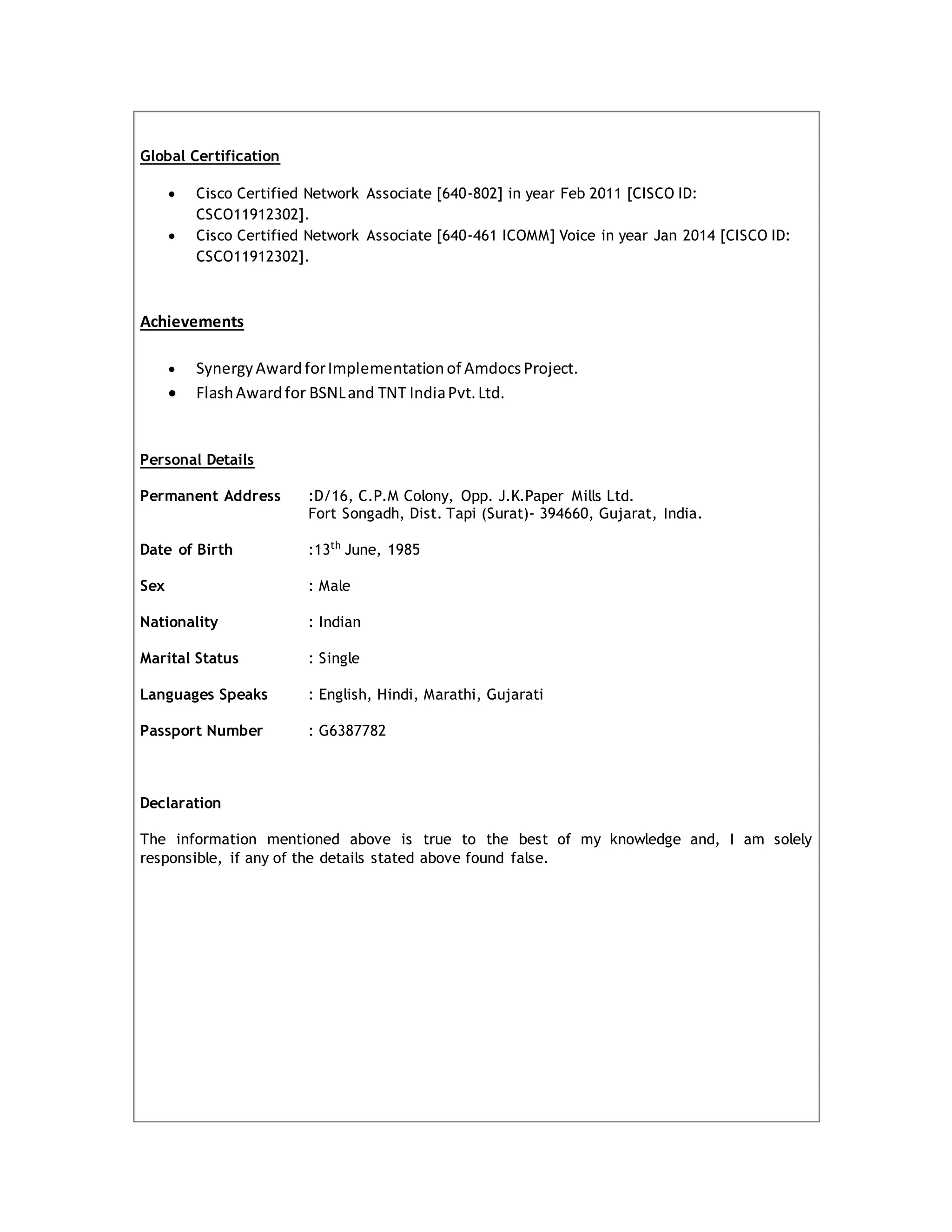 Chetan Curriculum Vitae | DOCX