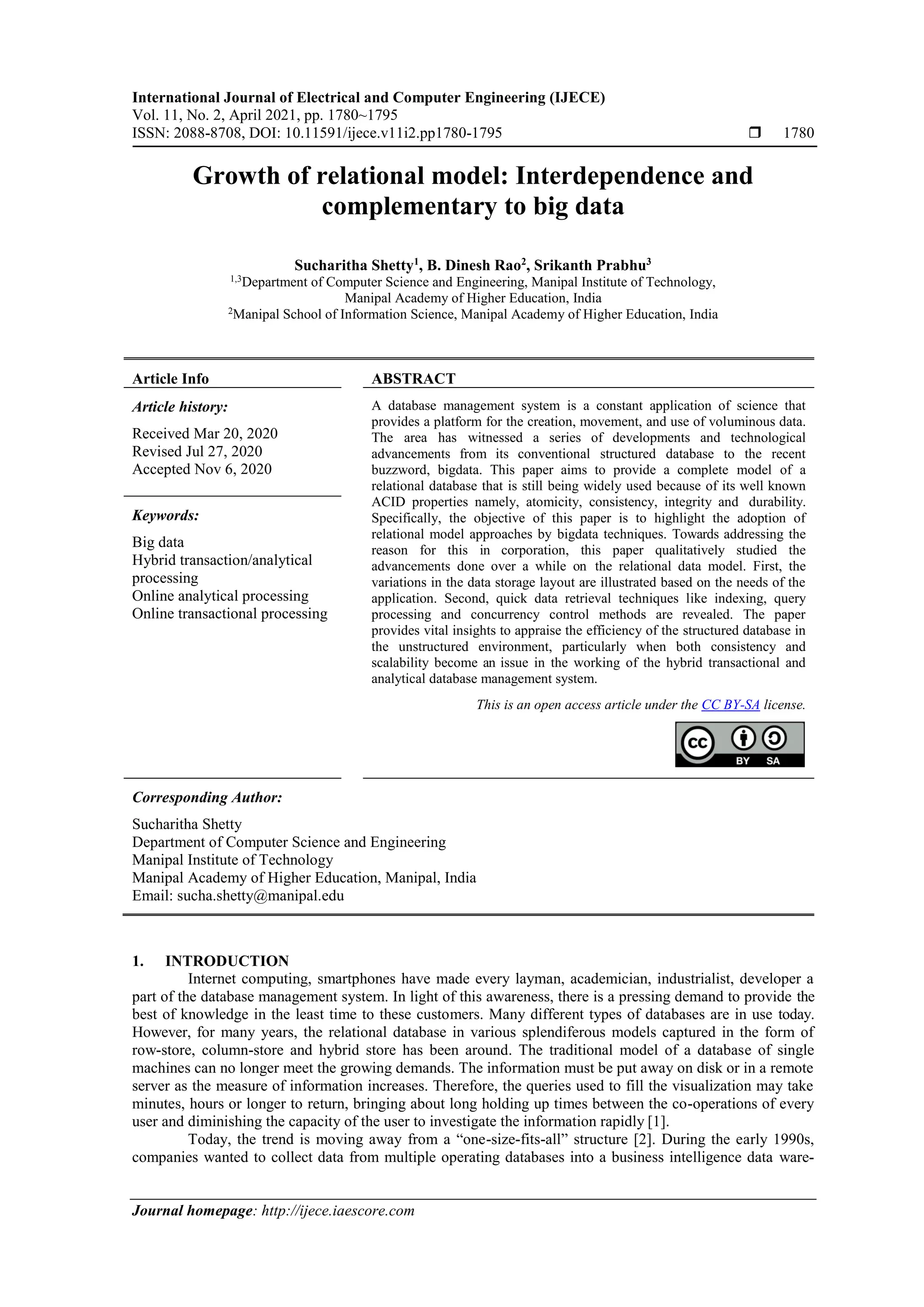 Growth of relational model: Interdependence and complementary to big data | PDF