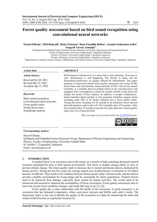 Forest quality assessment based on bird sound recognition using convolutional neural networks | PDF