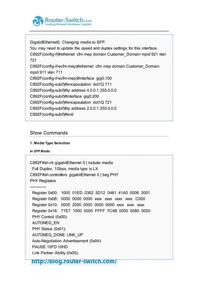 892 f sfp configuration example | DOCX | Computer Networking | Computing