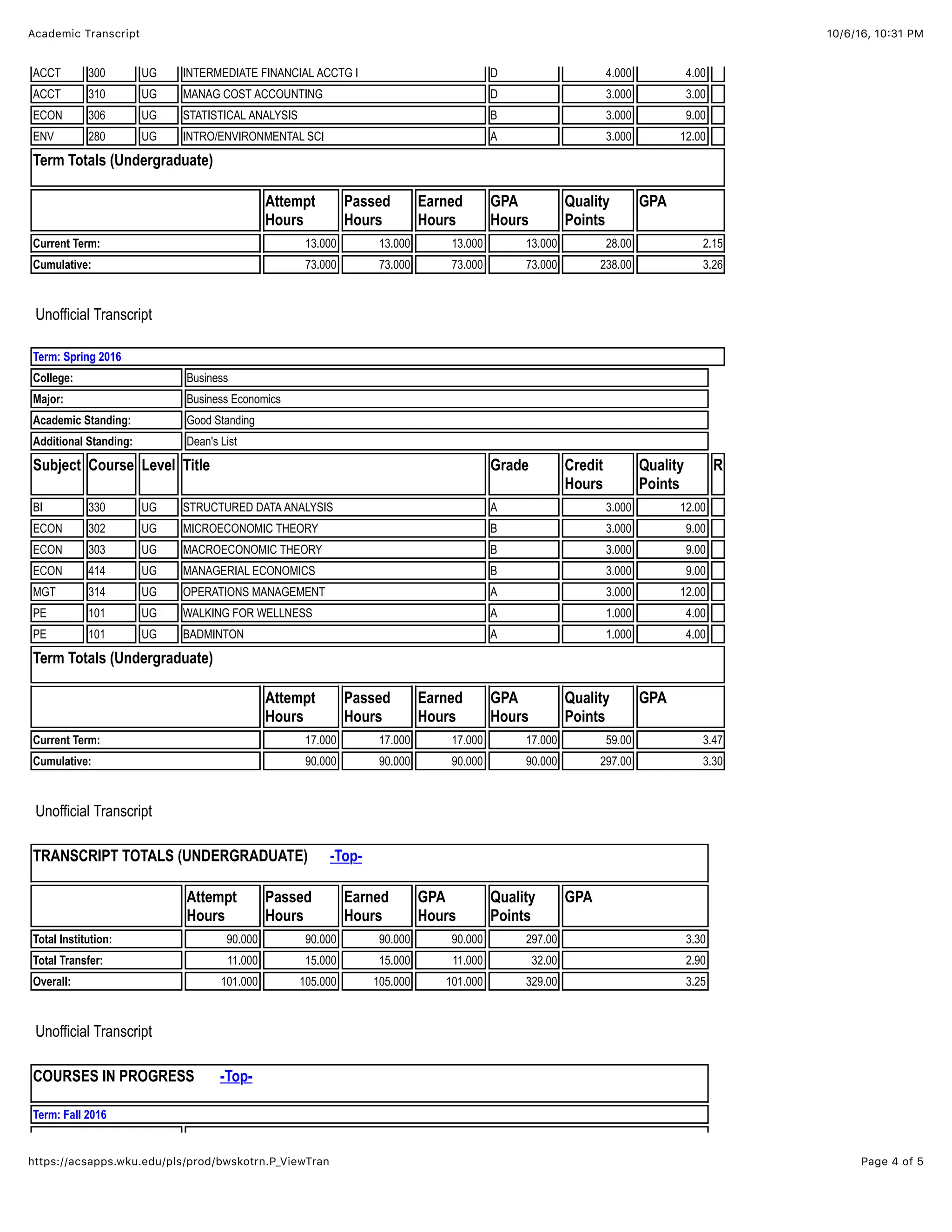 Academic Transcript | PDF