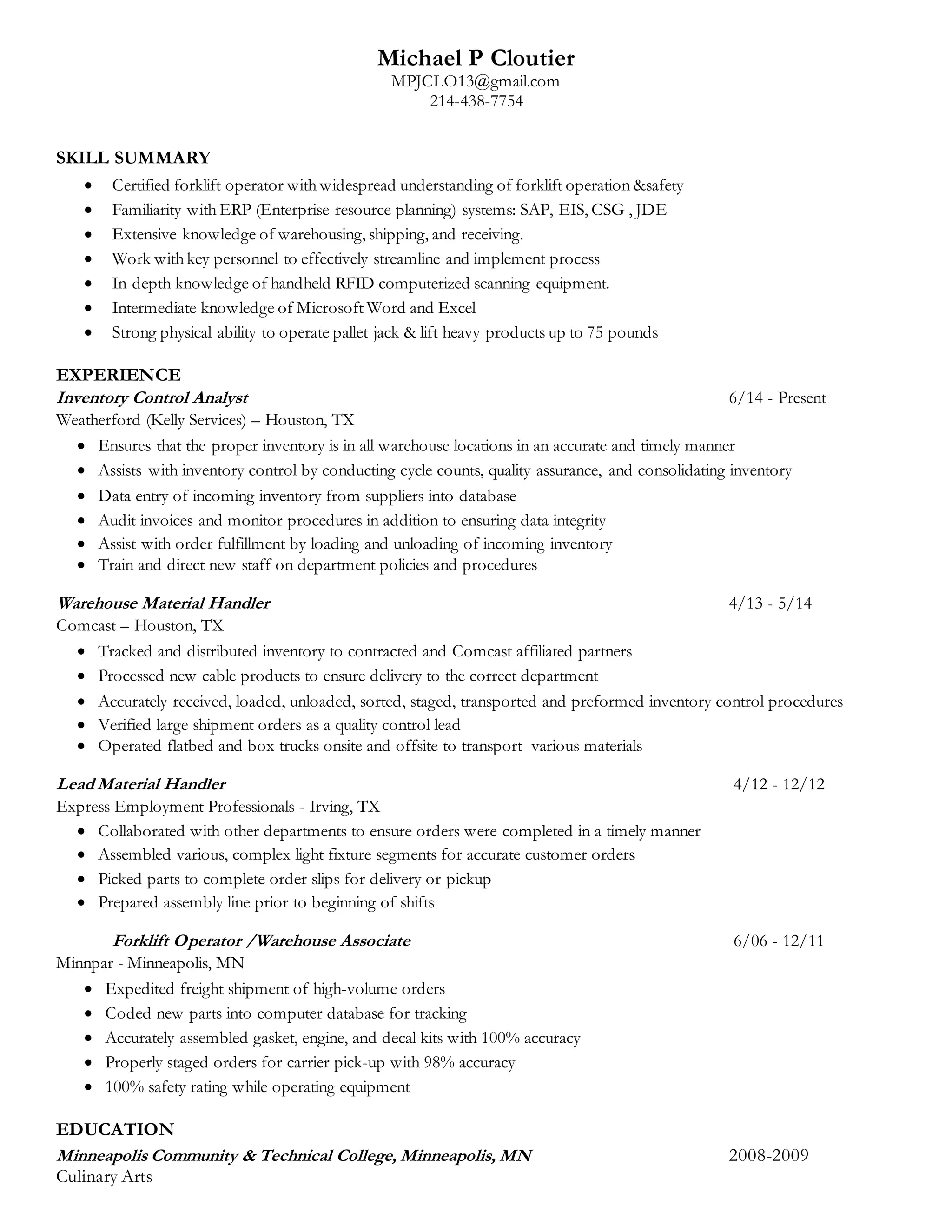 Michael P Cloutier resume 7-21-15 | DOCX