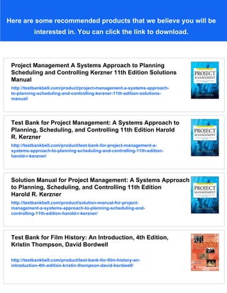 Project Management A Systems Approach to Planning Scheduling and ...