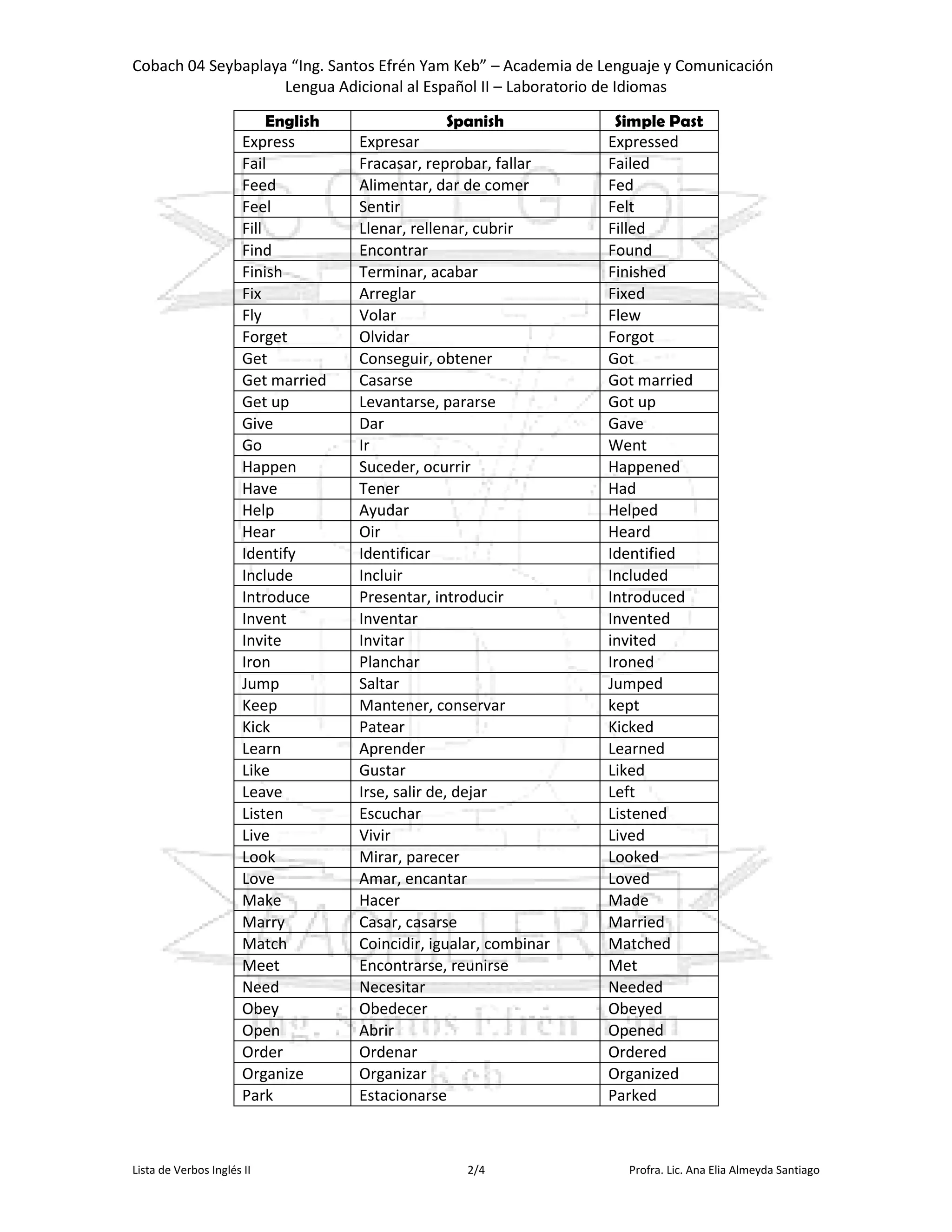 89389771 tabla-de-verbos-en-pasado-simple | PDF