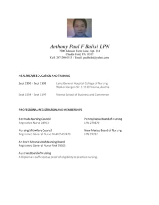 Anthony Paul F Balisi CV 2015 | DOCX
