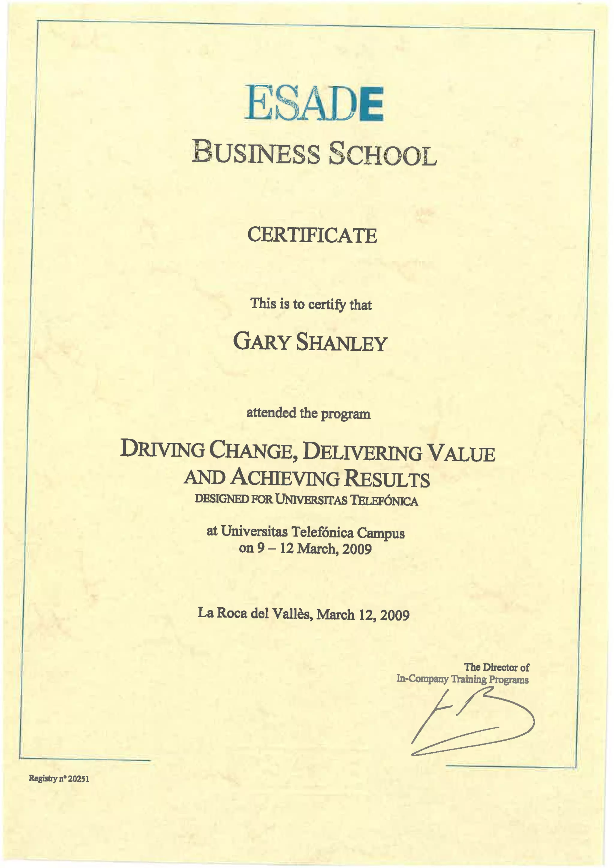 ESADE Certificate | PDF