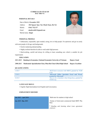 CV ĐẬU THẾ VŨ | PDF