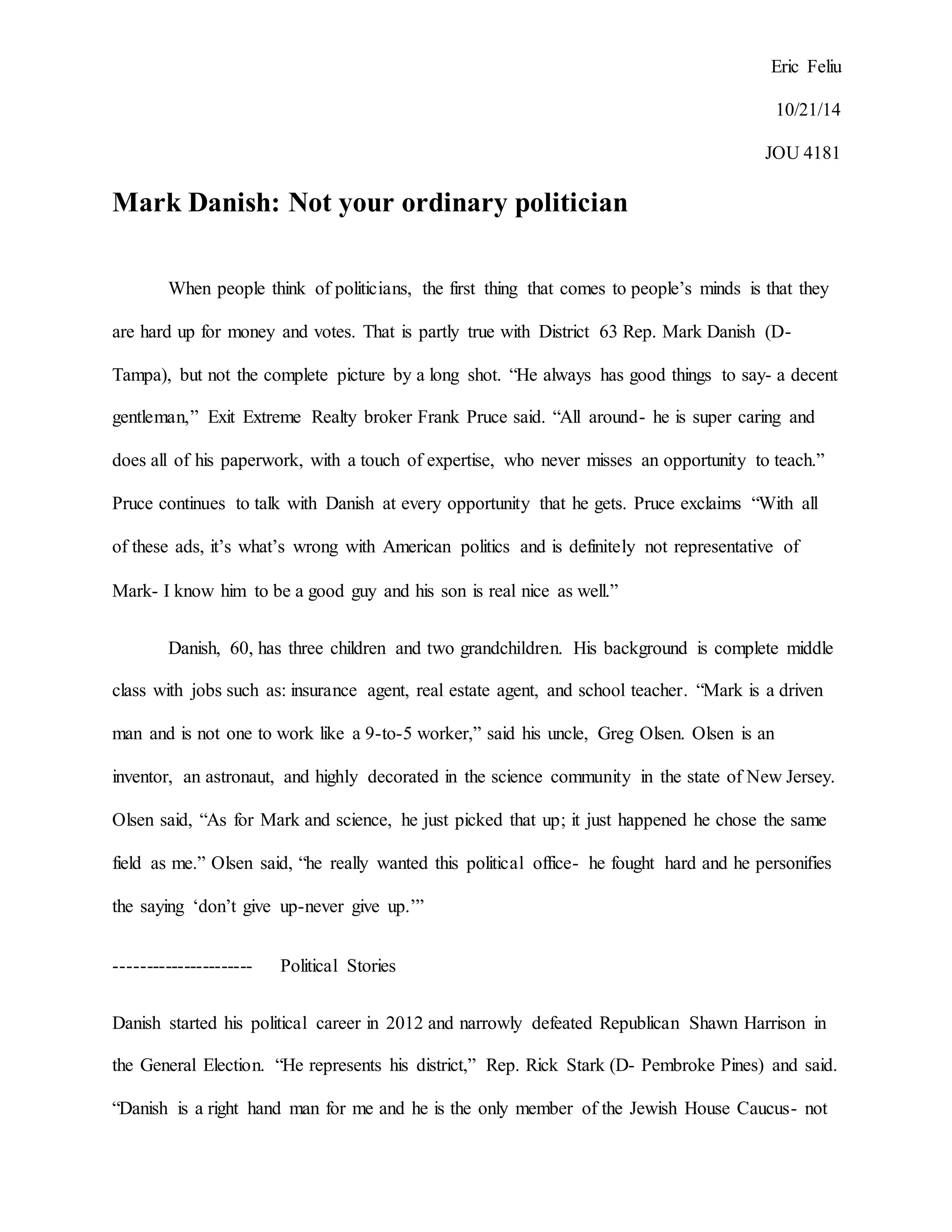 Political Candidate Profile Mark Danish | DOCX