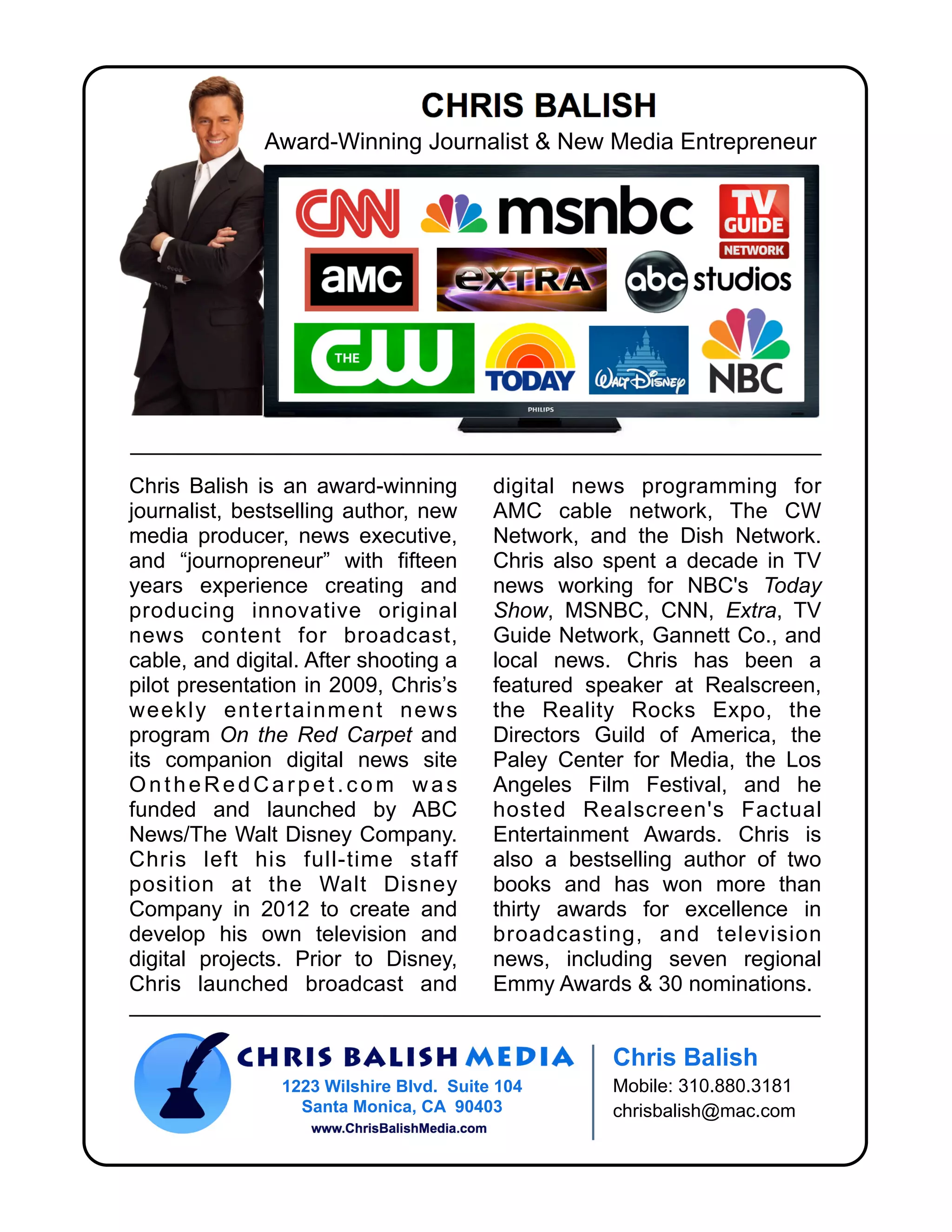 Chris Balish Bio | PDF | Television | Entertainment