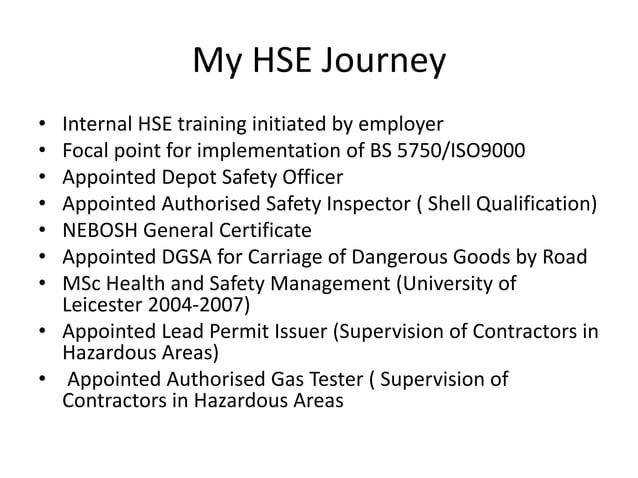 Supporting Powerpoint Overview for IOSH Fellowship Interview | PPT