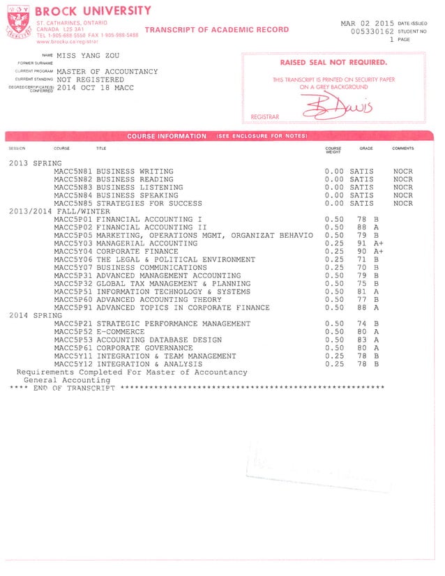 Zou YangTranscript of Brock University.PDF