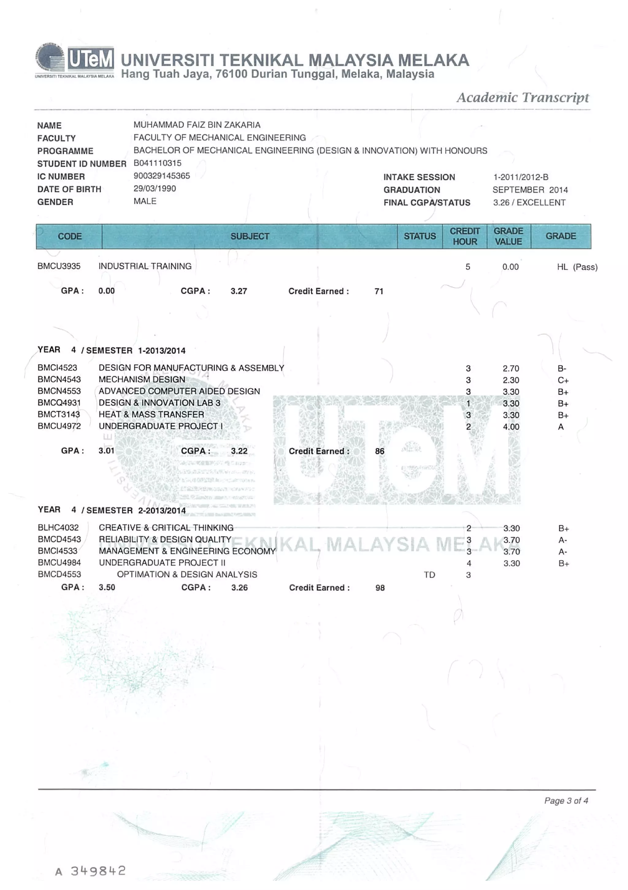 Degree Transcript | PDF