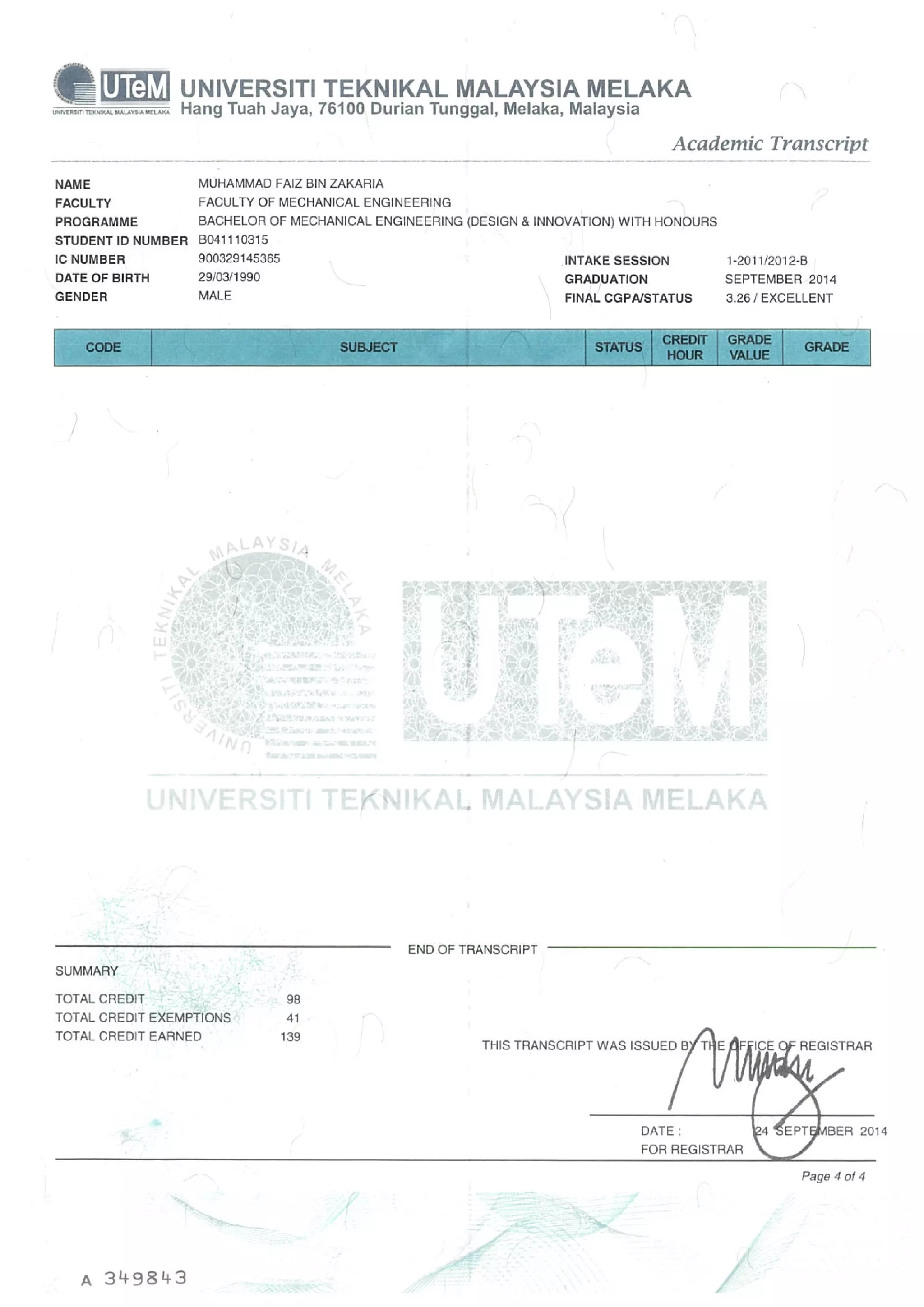 Degree Transcript | PDF