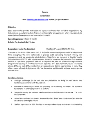 Vandana Jain Resume _ 3 years 10 Month Exp | DOC