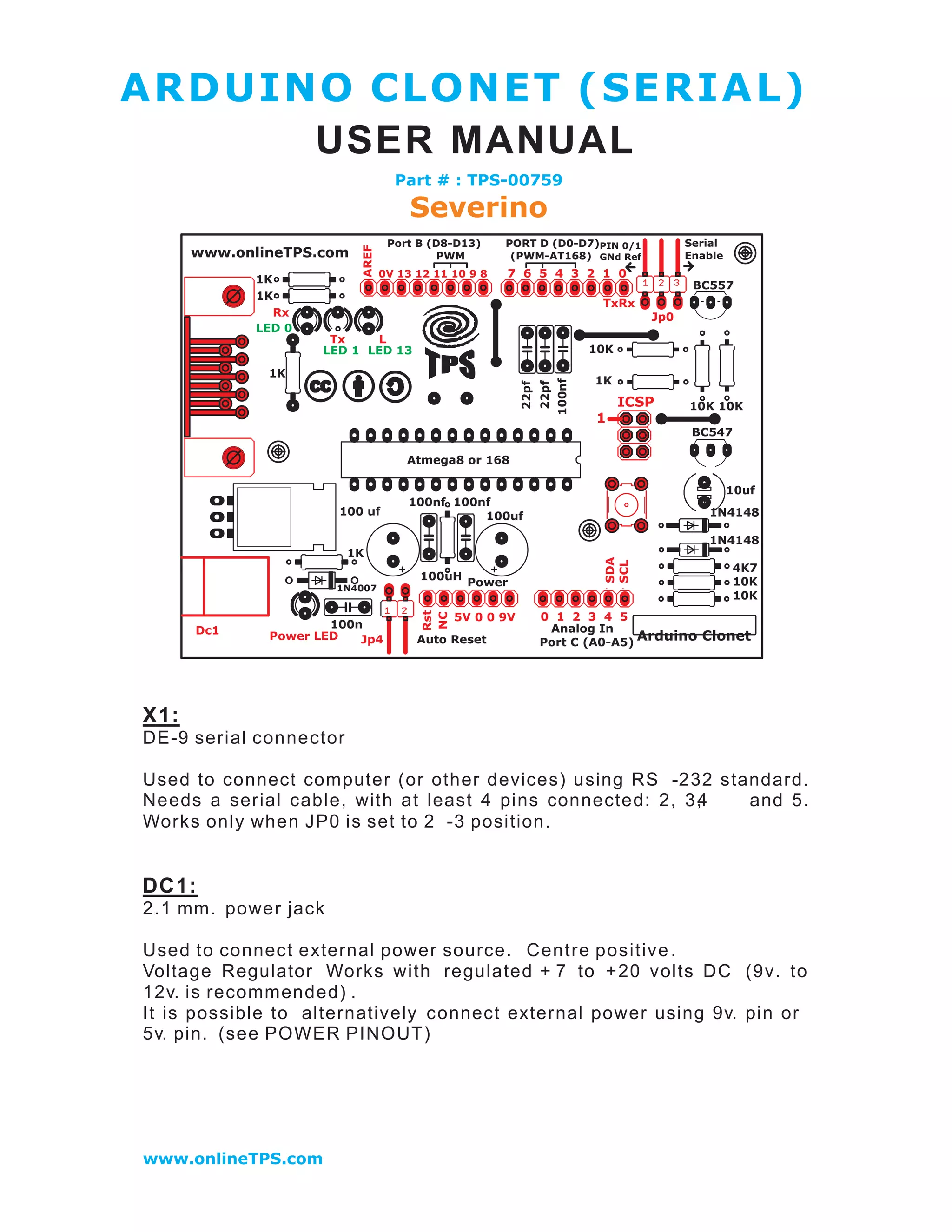 Arduino Severino Serial Board TPS-00759 www.onlineTPS.com