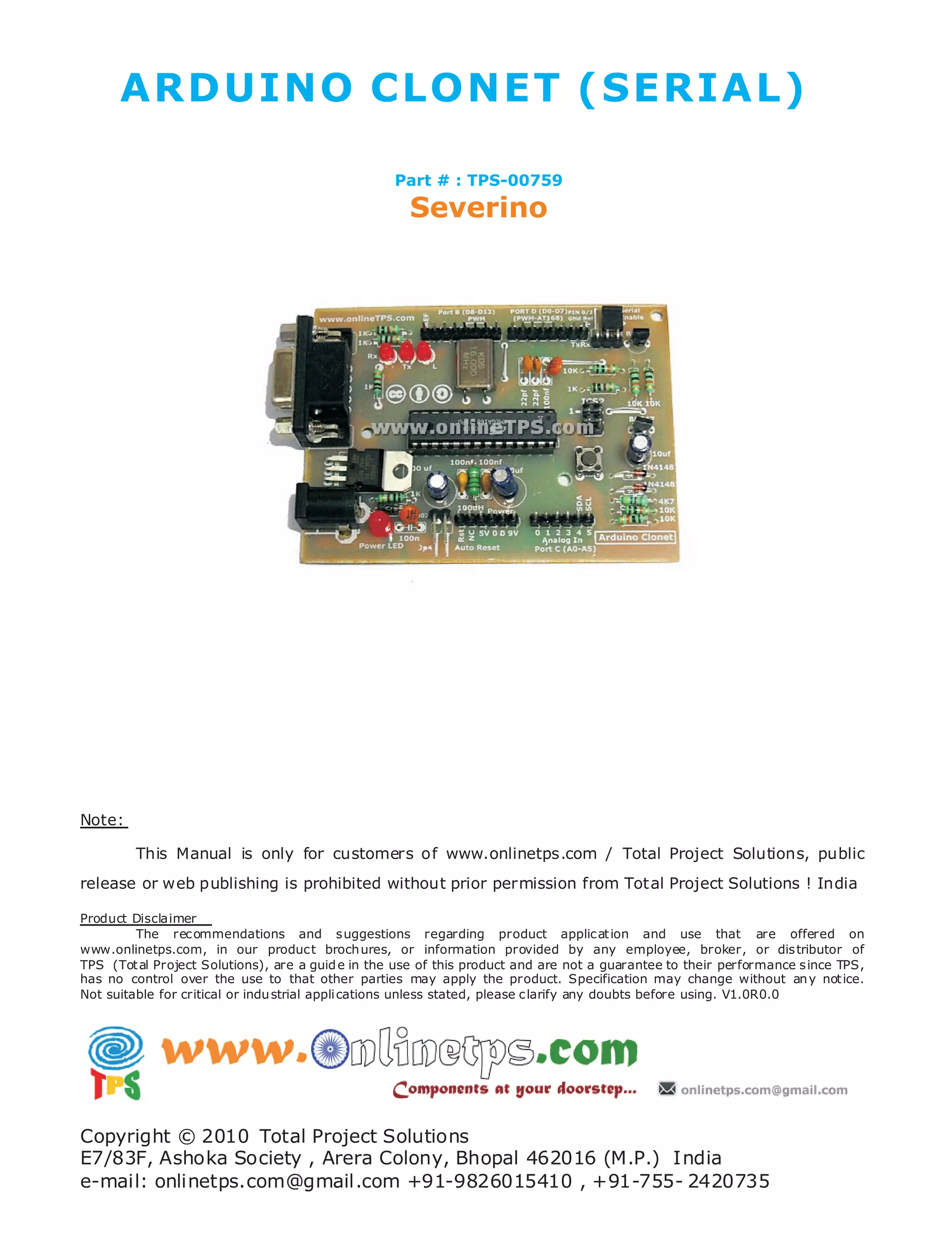 Arduino Severino Serial Board TPS-00759 www.onlineTPS.com