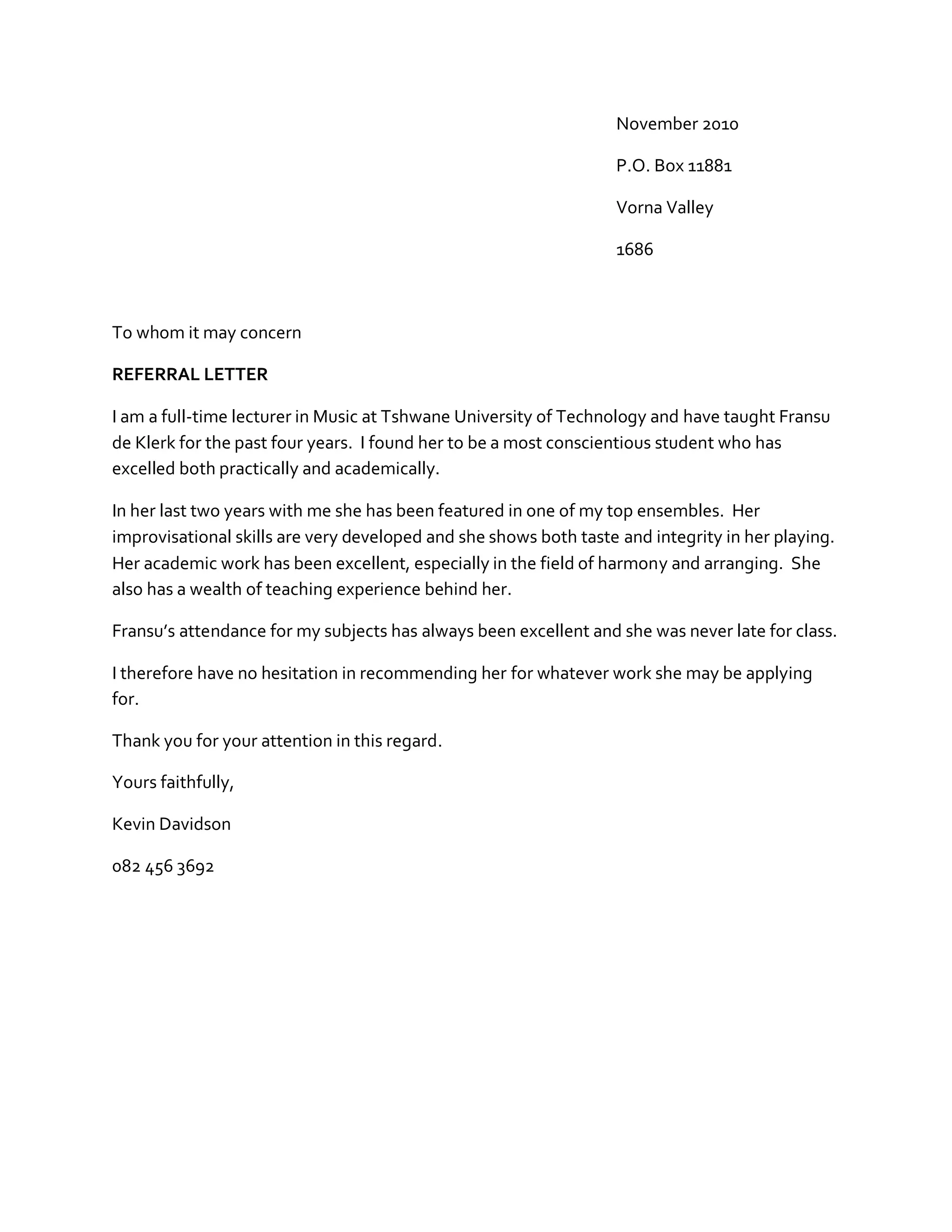 REFERRAL LETTER | PDF