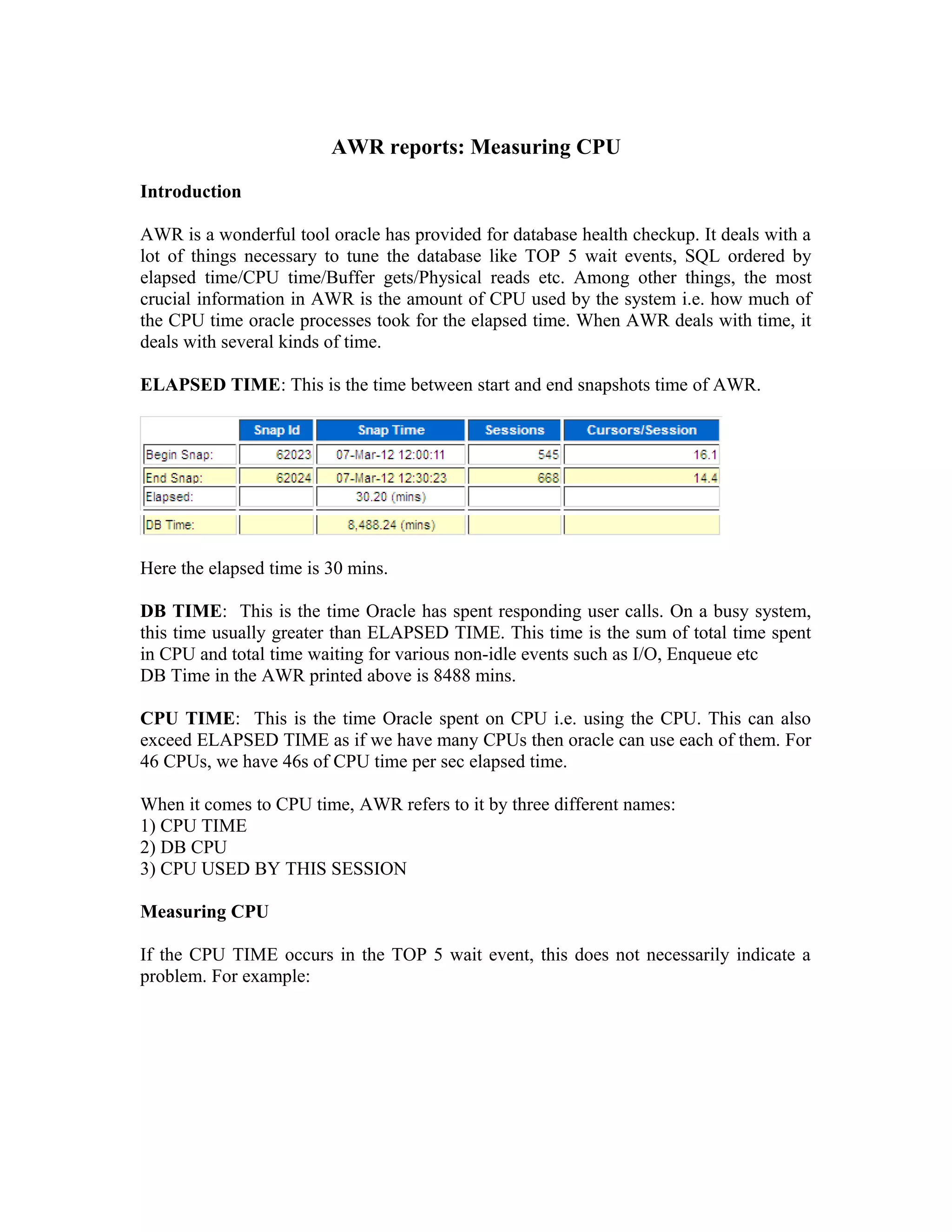 AWR reports-Measuring CPU | DOC