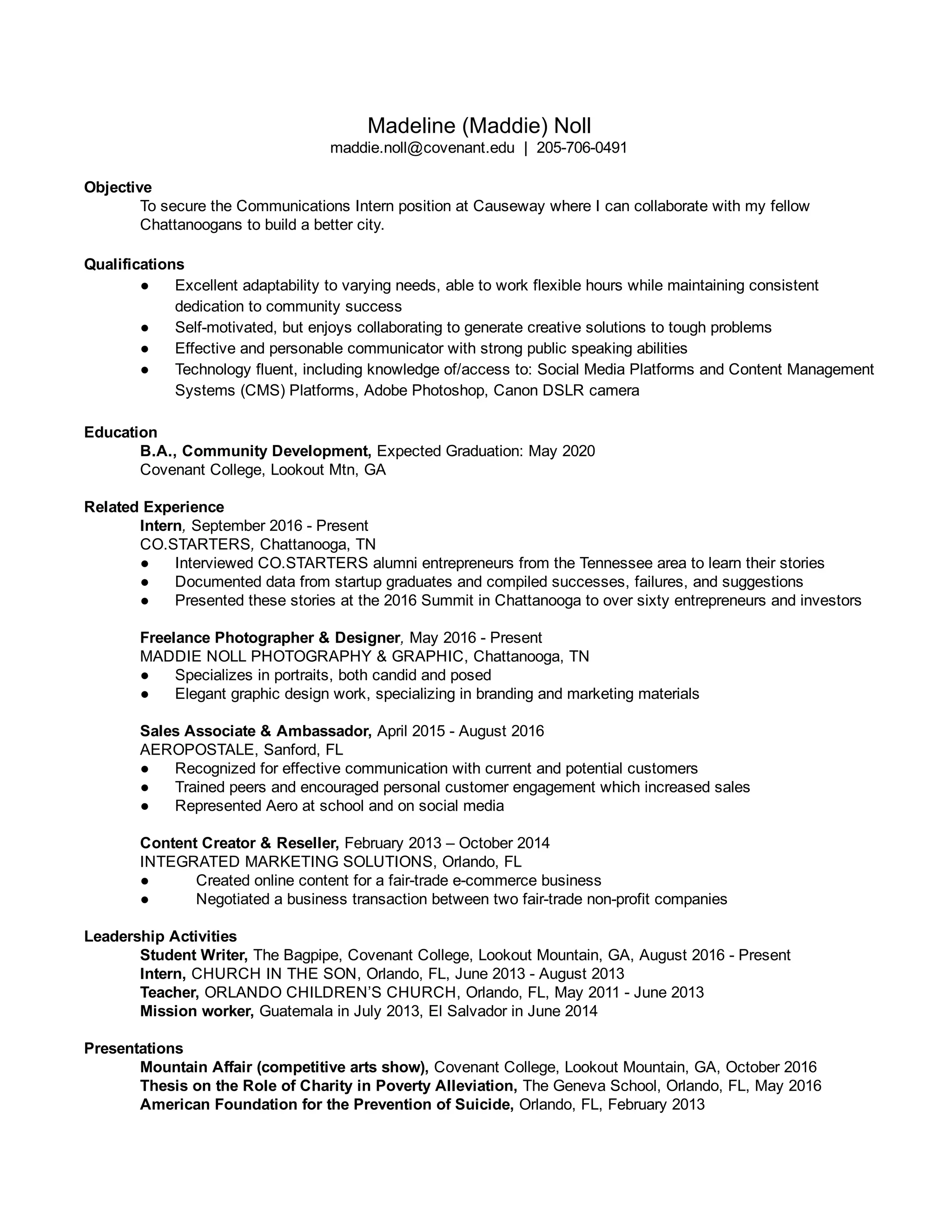 Maddie Noll Resume Jan 2017 | PDF