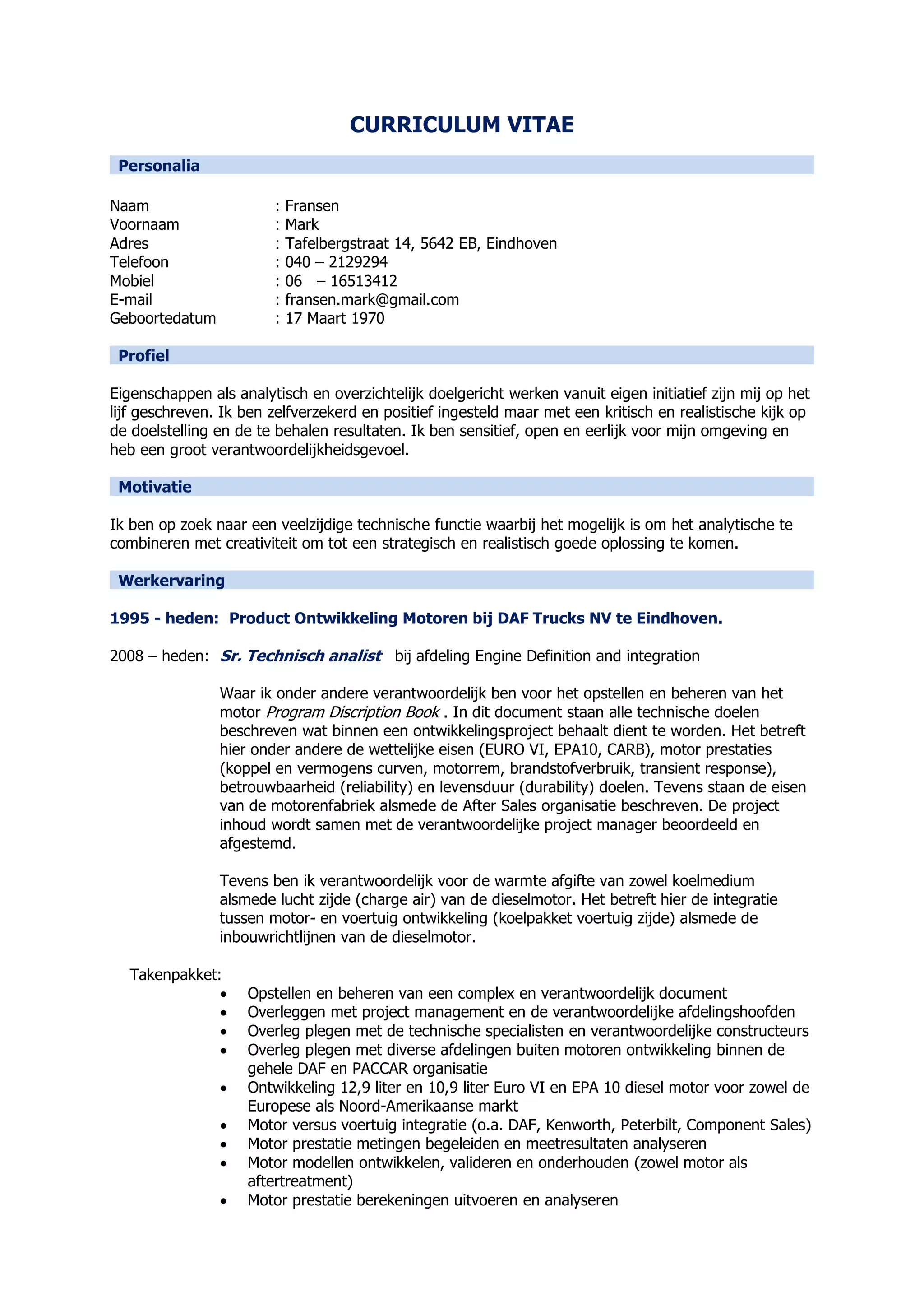Curriculum vitae Mark Fransen | PDF