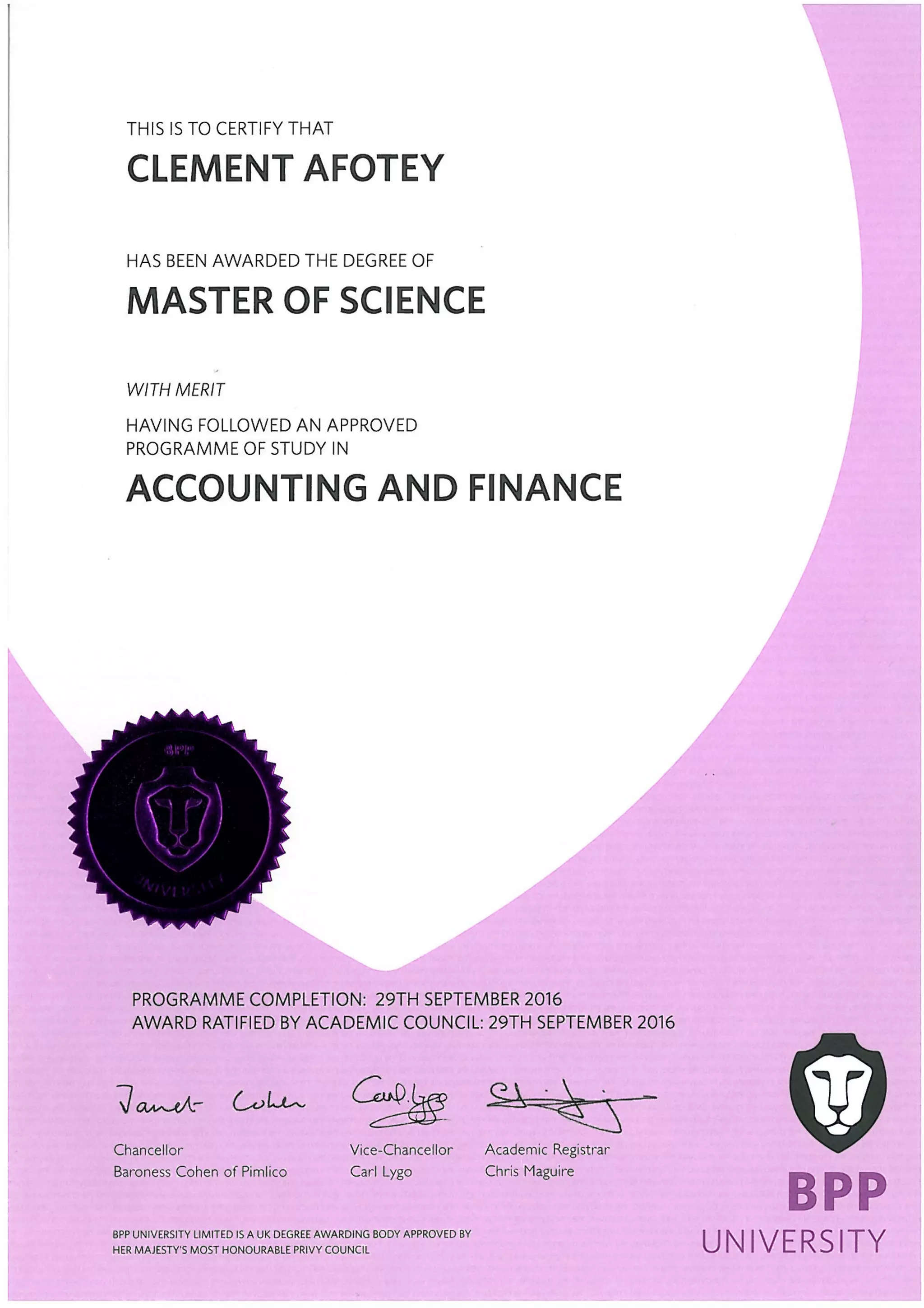 BPP Certificate | PDF