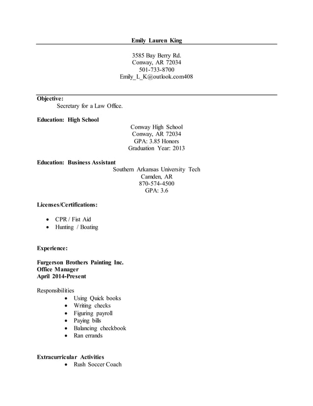 Emily Lauren King Resume | DOCX