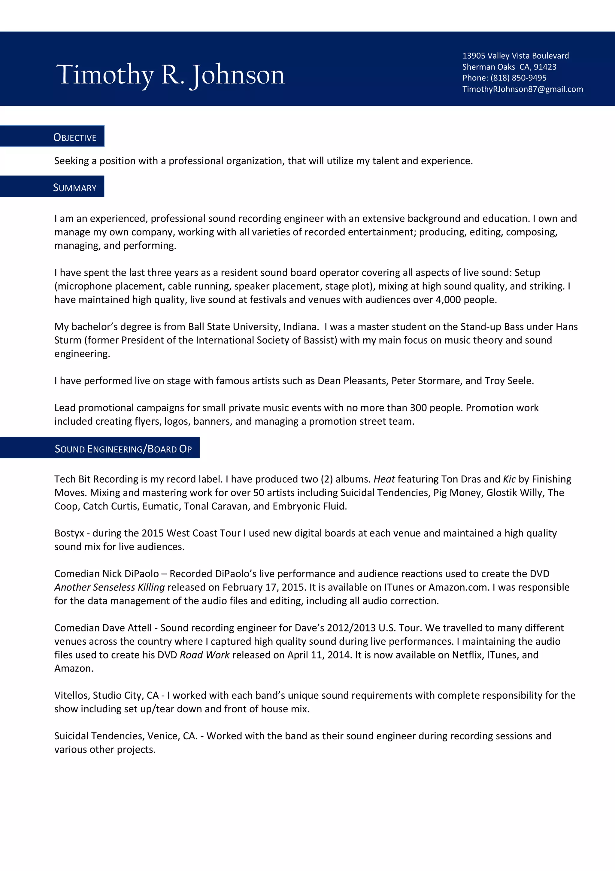 Tim R Johnson Resume | PDF