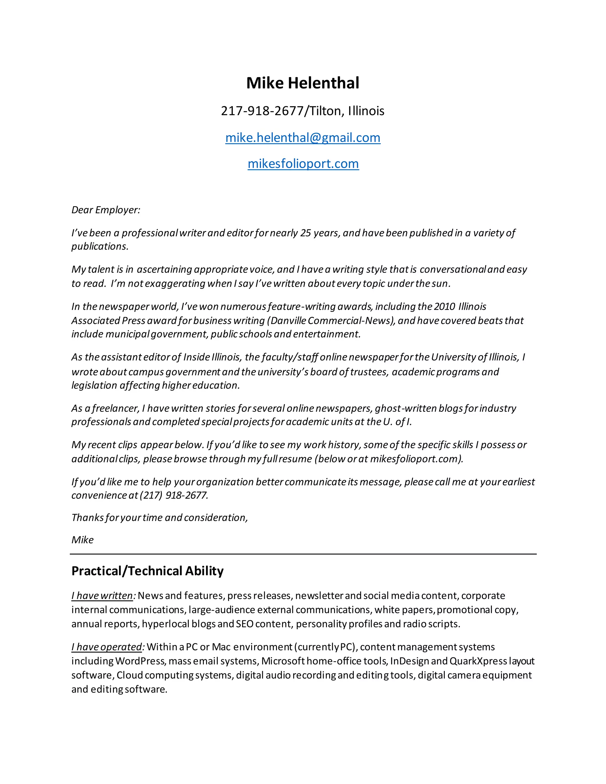 Helenthal-Cover, Clips, Resume | PDF