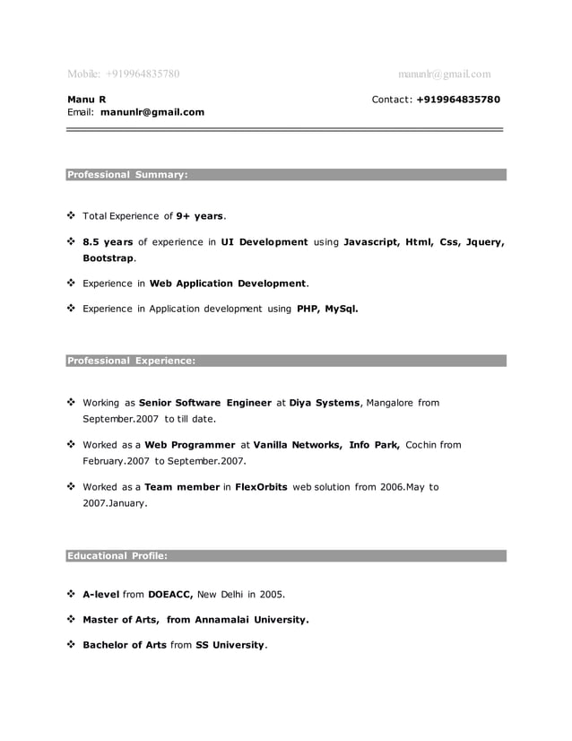 RESUME MANU | DOCX | Web Development | Internet