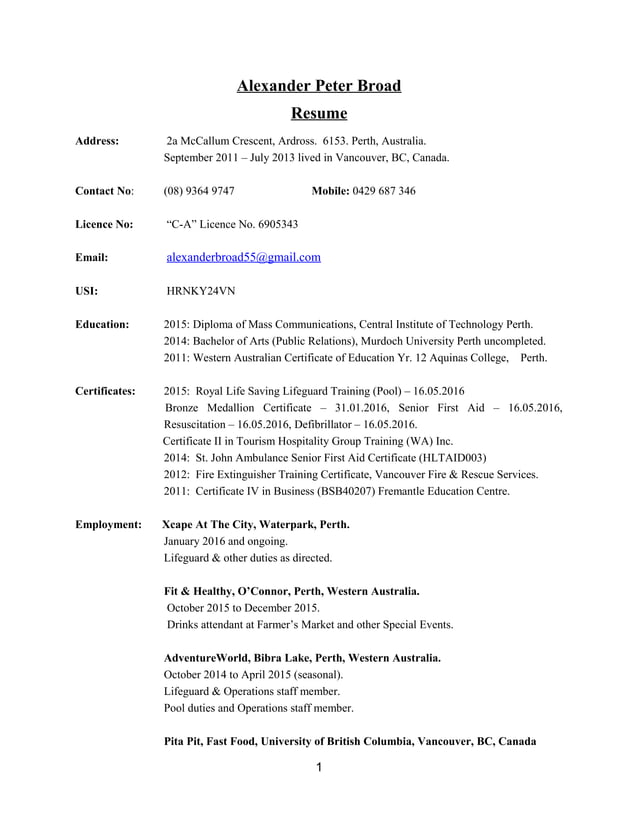 Resume Alexander Broad February 2016 | PDF