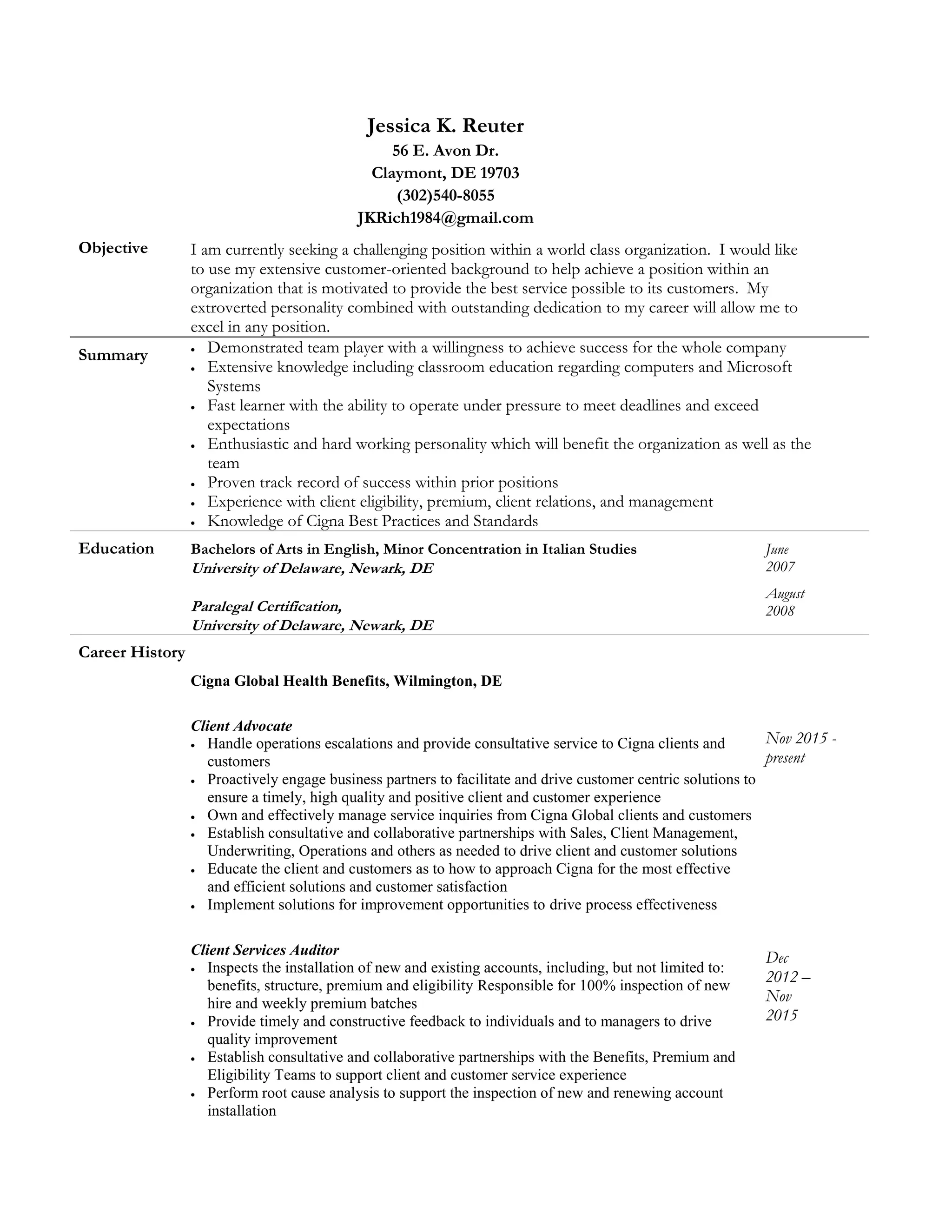 Jessica Reuter Resume | PDF