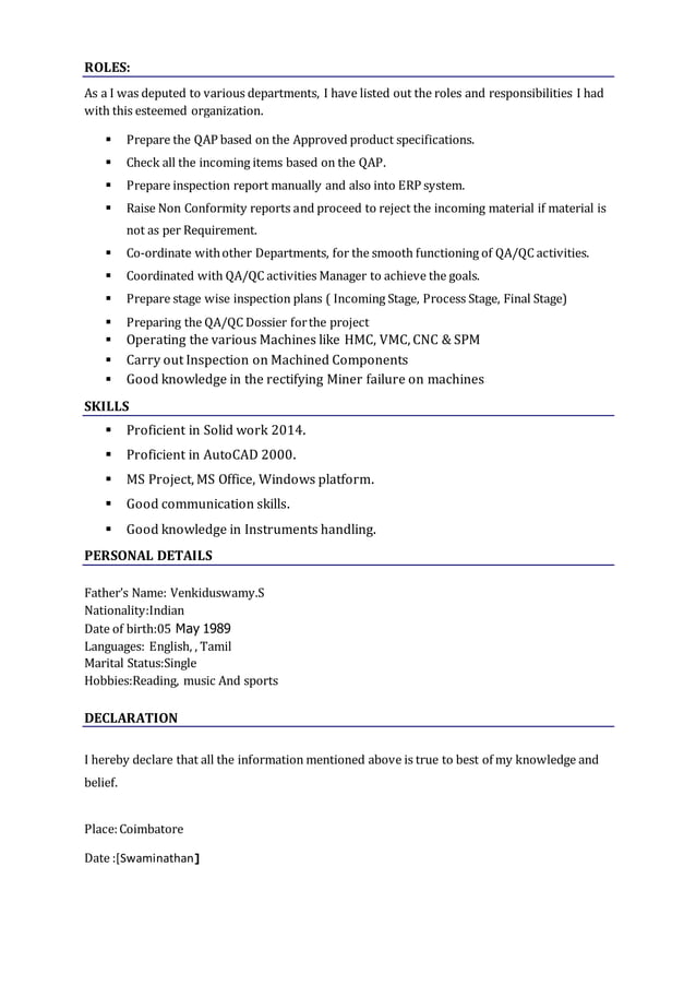 Swami Nathan-BE (1) | DOCX | Business and Finance