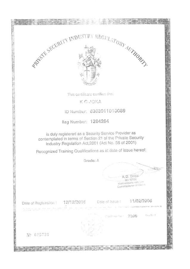 PSIRA CERTIFICATE PSIRA CERTIFICATE