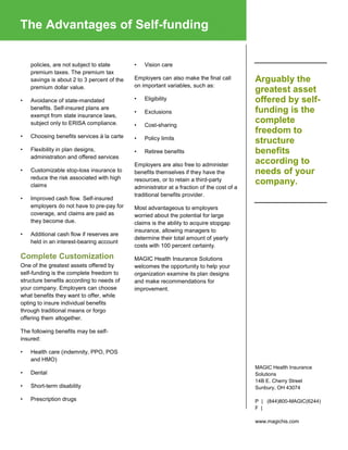 The Advantages of Self-funding | PDF | Health Insurance | Insurance