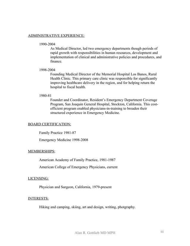 Alan Gottlieb MD Resume | DOC | Healthcare Industry | Industries