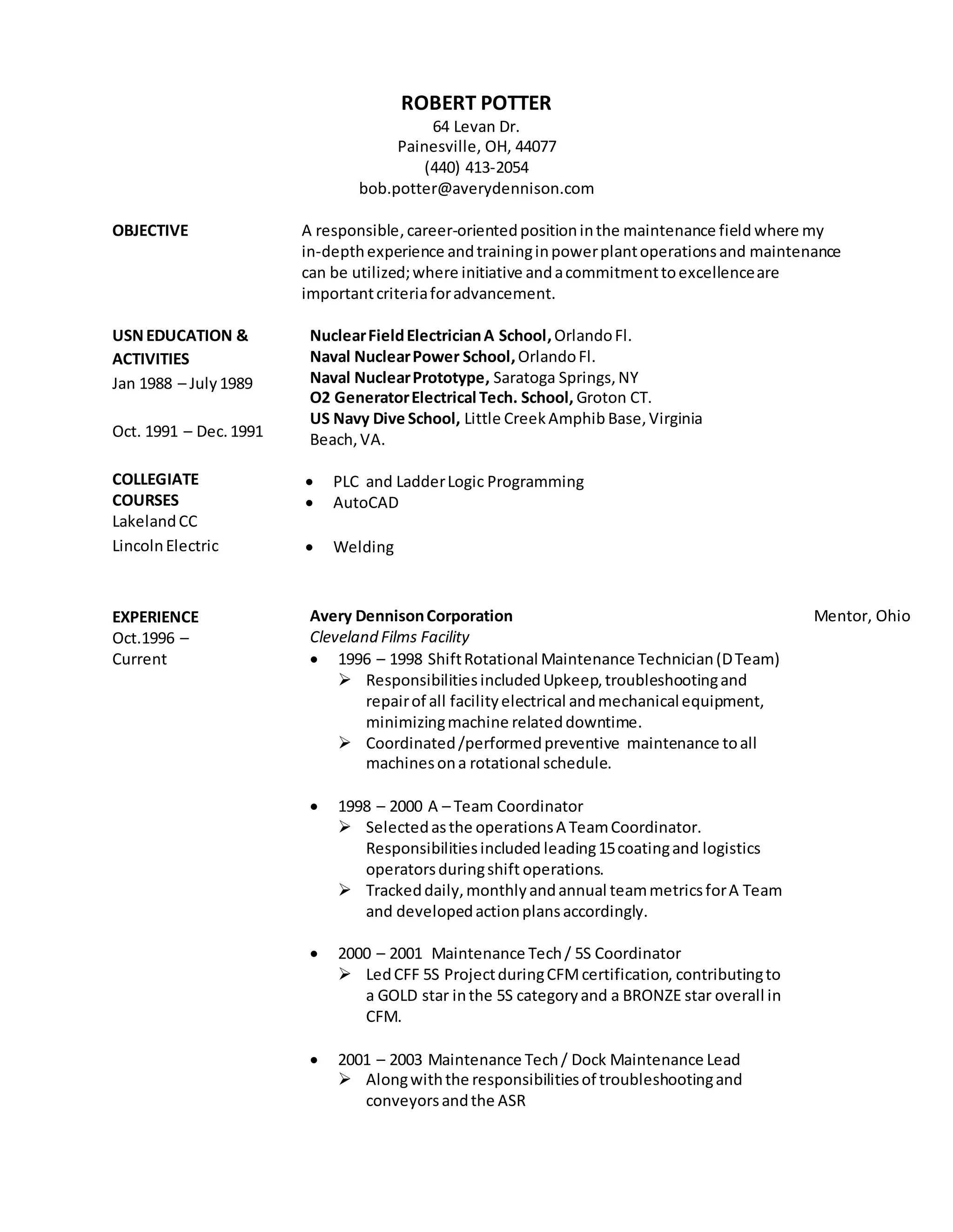 Potter, Robert Resume | DOCX