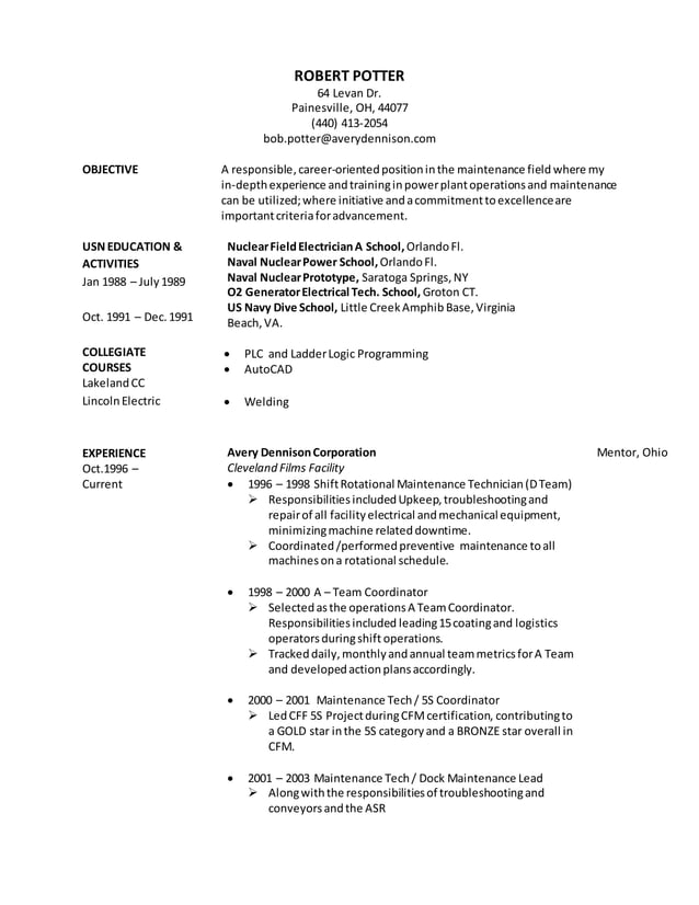 Potter, Robert Resume | DOCX