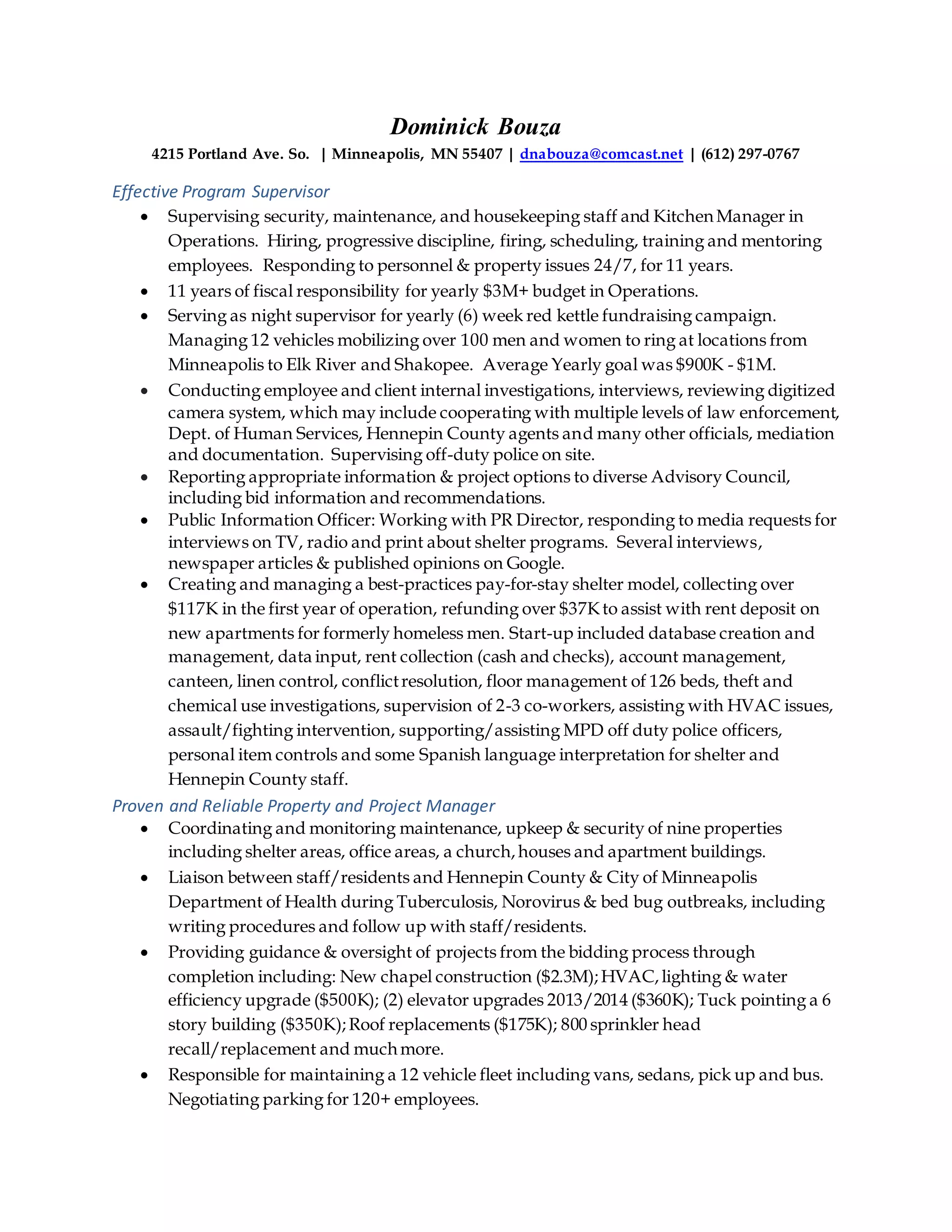 Bouza, Dominick Resume | DOCX | Government Support and Welfare ...