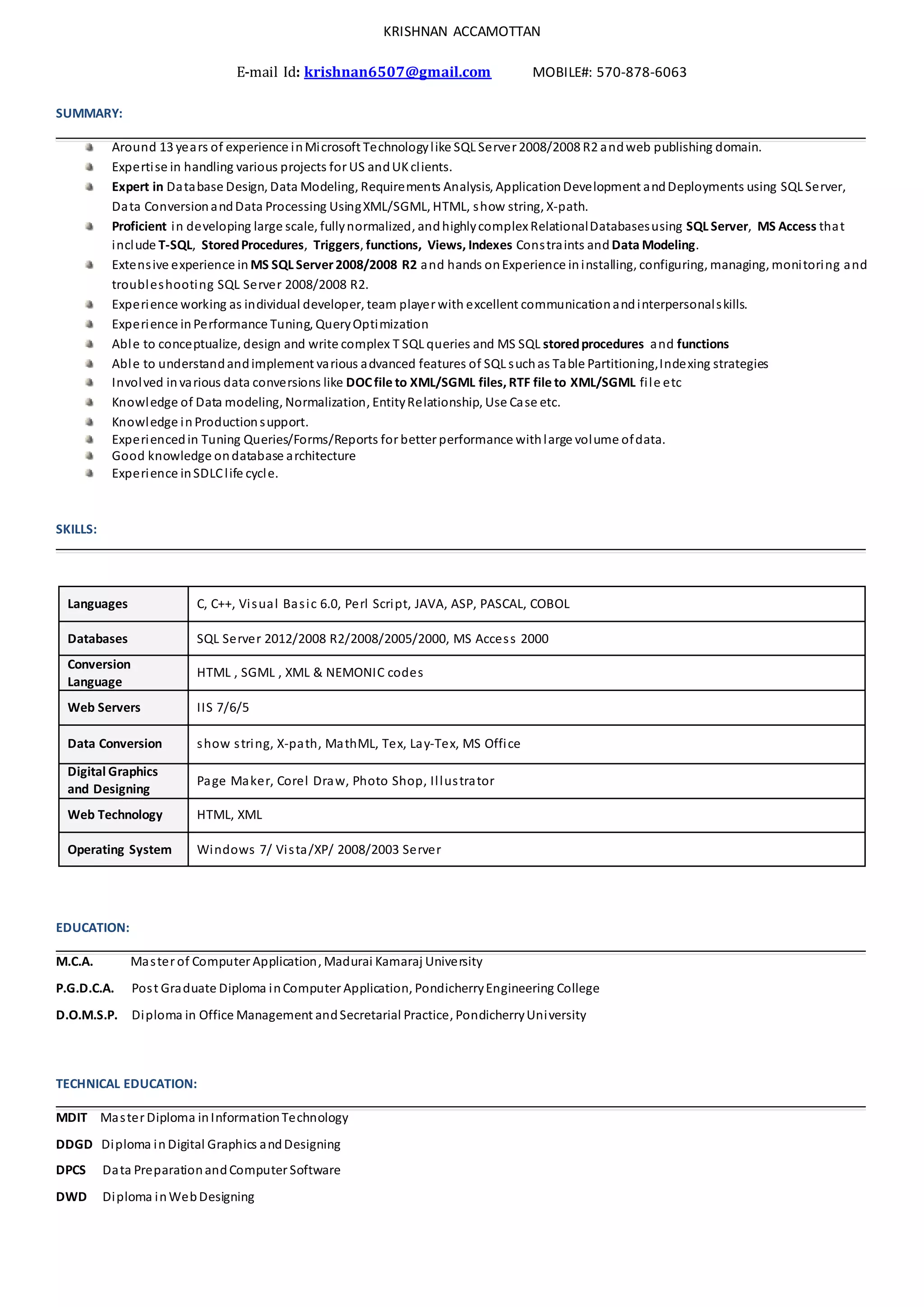 Krishnan SQL Developer | DOCX