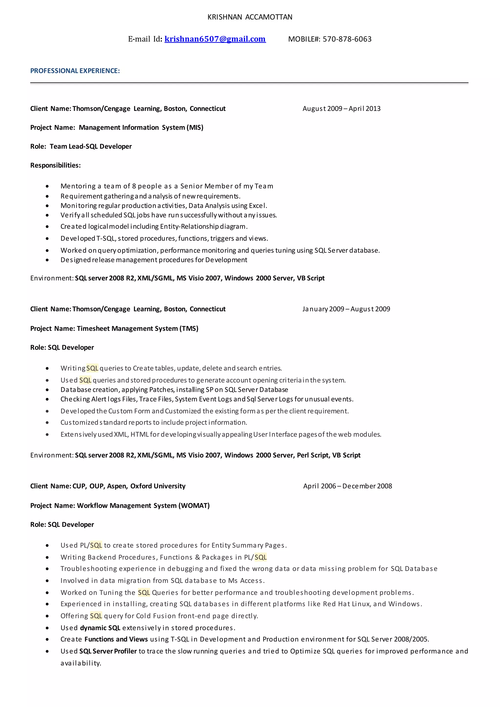 Krishnan SQL Developer | DOCX