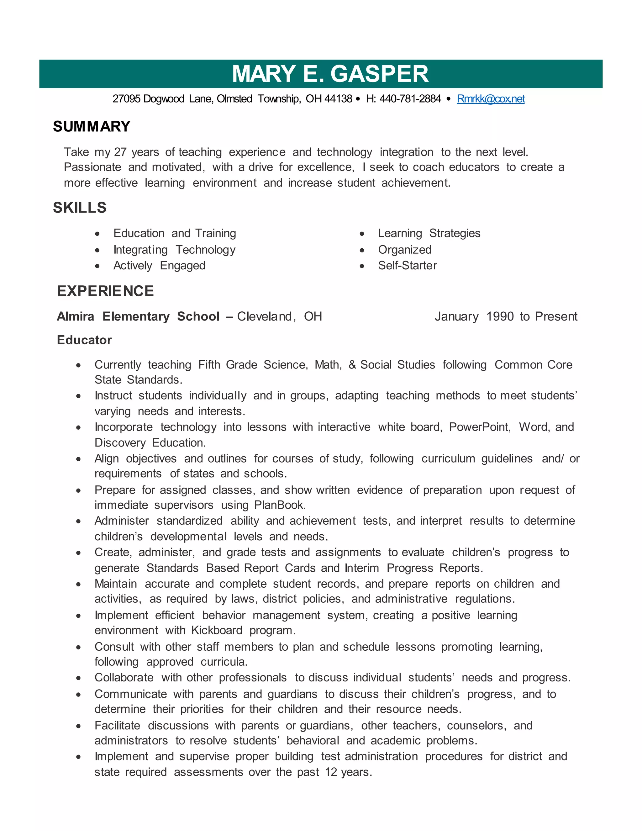 MARY GASPER RESUME | DOCX