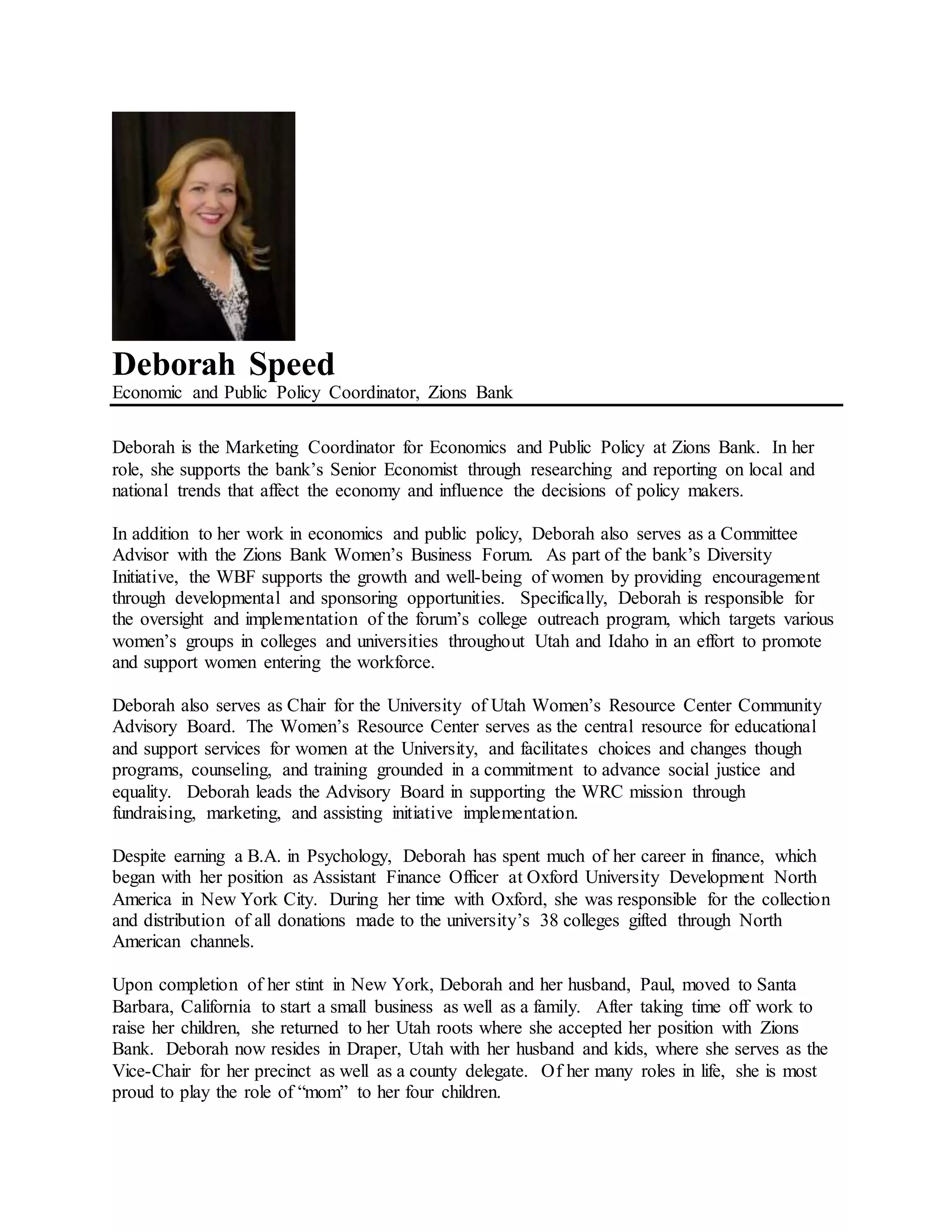 Deborah Speed Bio Sheet | DOCX