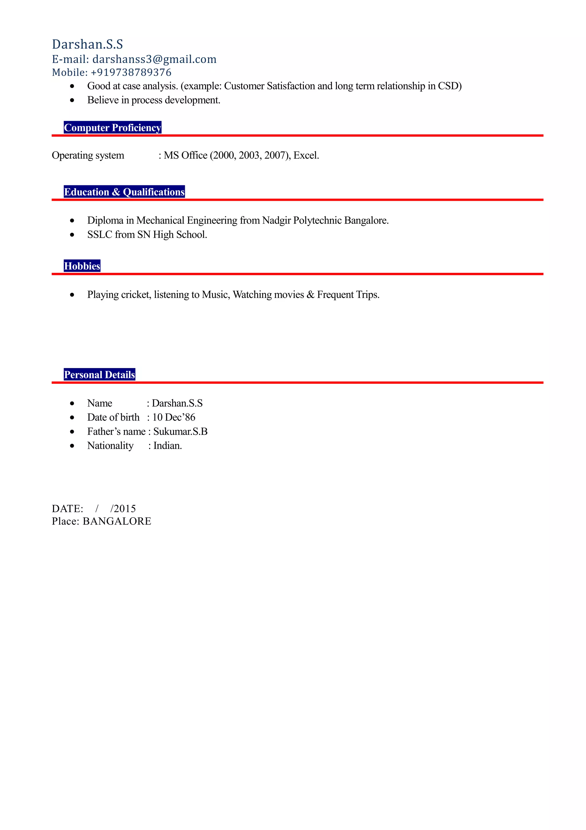 Updated- CV -Darshan Sukumar | PDF | Free Download