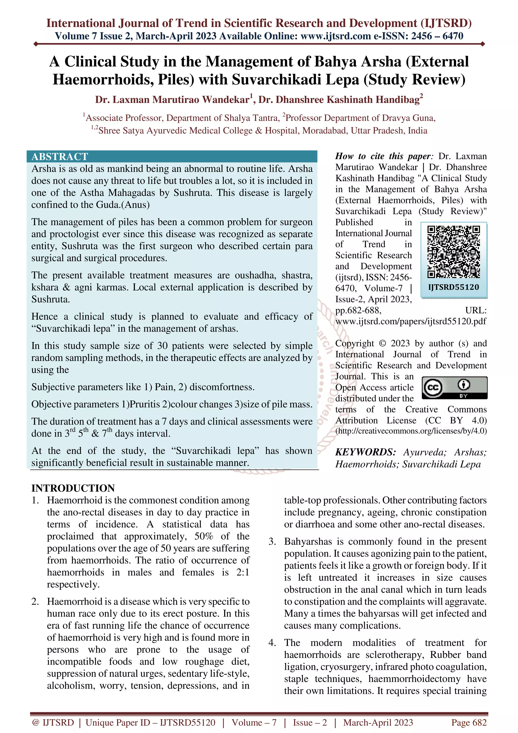 A Clinical Study in the Management of Bahya Arsha External Haemorrhoids ...