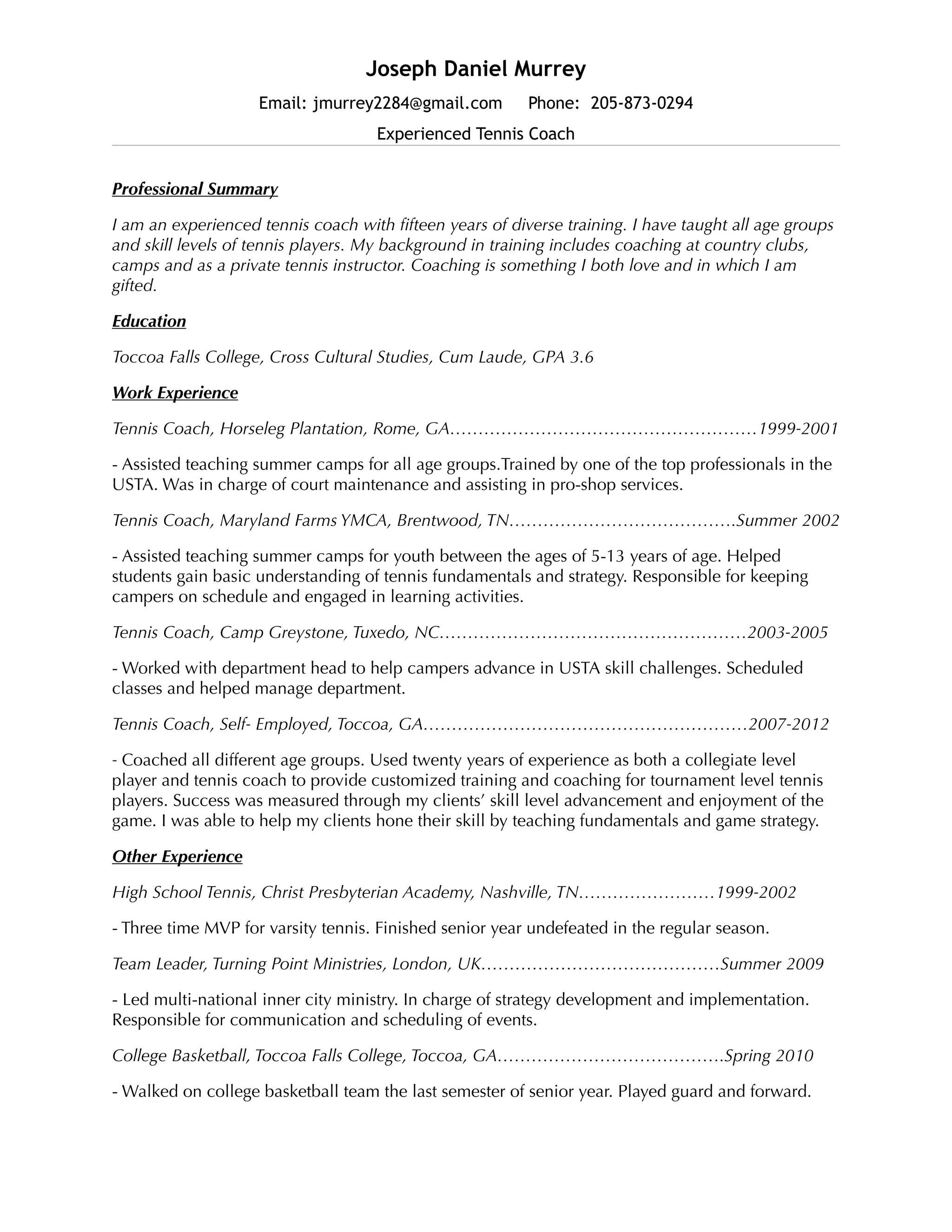 Resume 2015- TENNIS | PDF