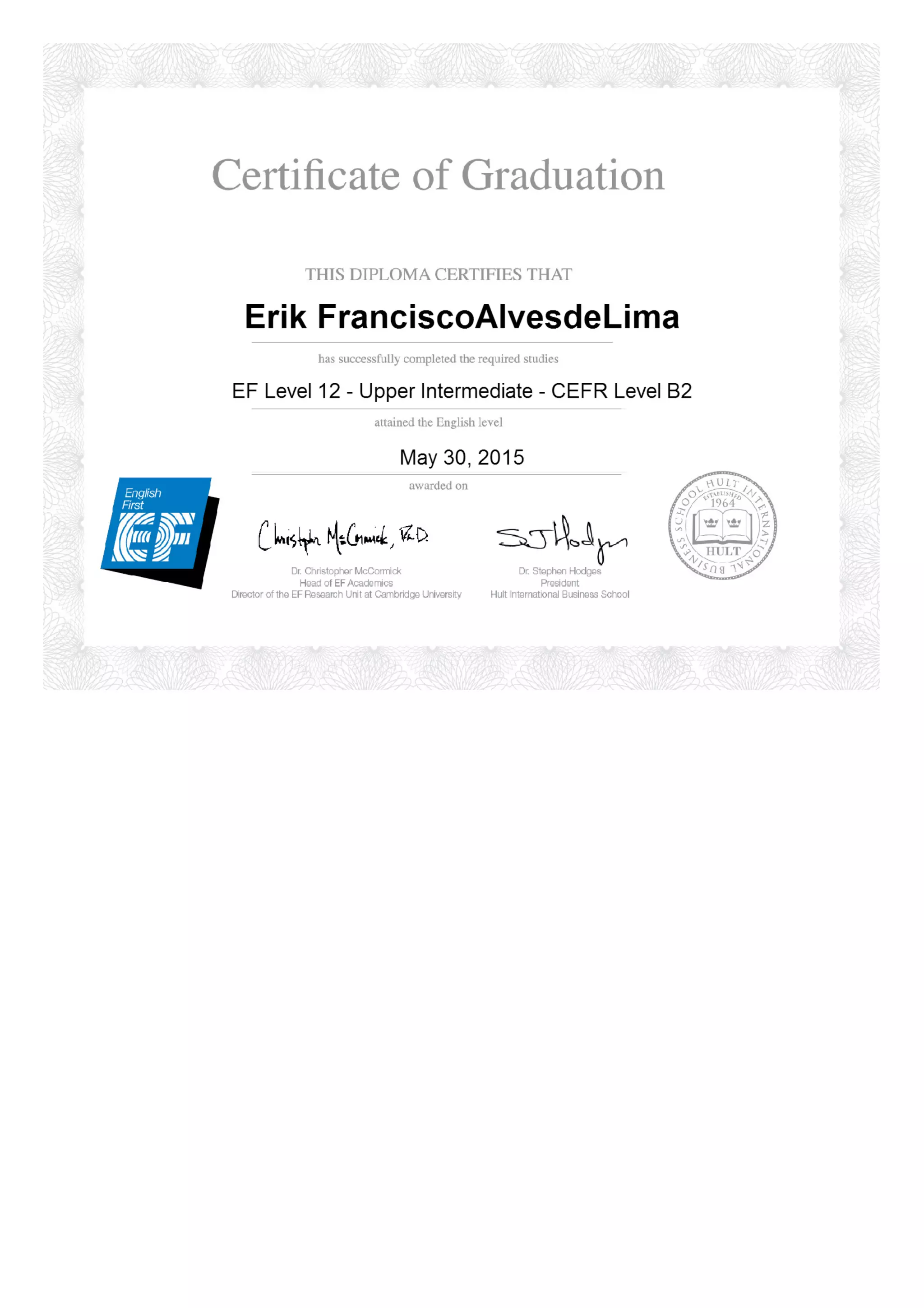 Certificates - EF Level 12 - Upper Intermediate -CEFR Level B2 | PDF